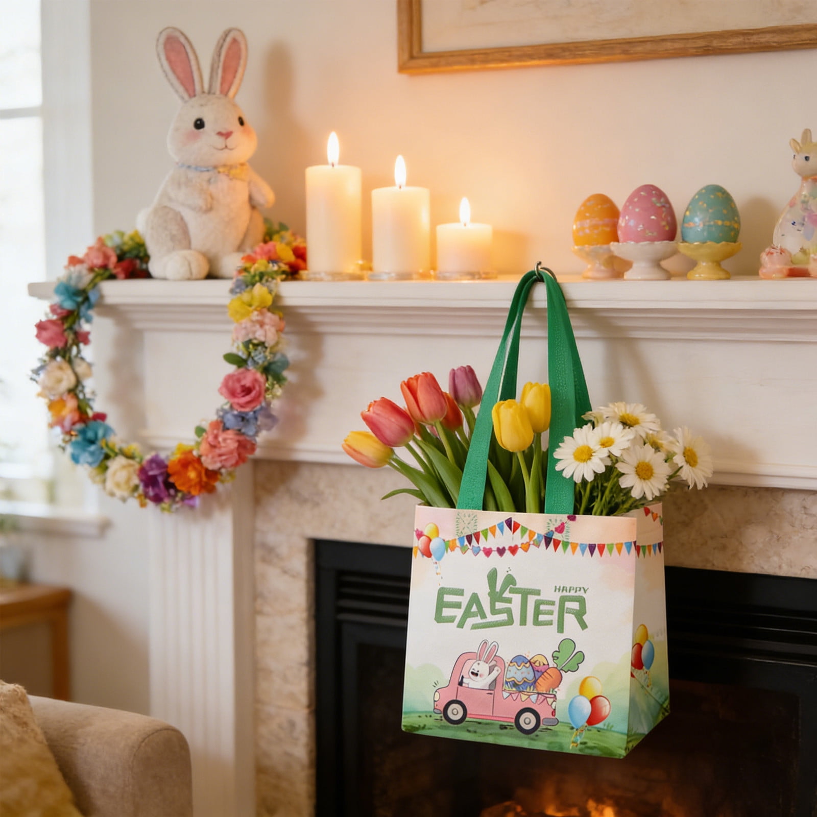 BVEBJDX Easter Non Woven Handbag Easter Egg Party Reusable Non Woven ...