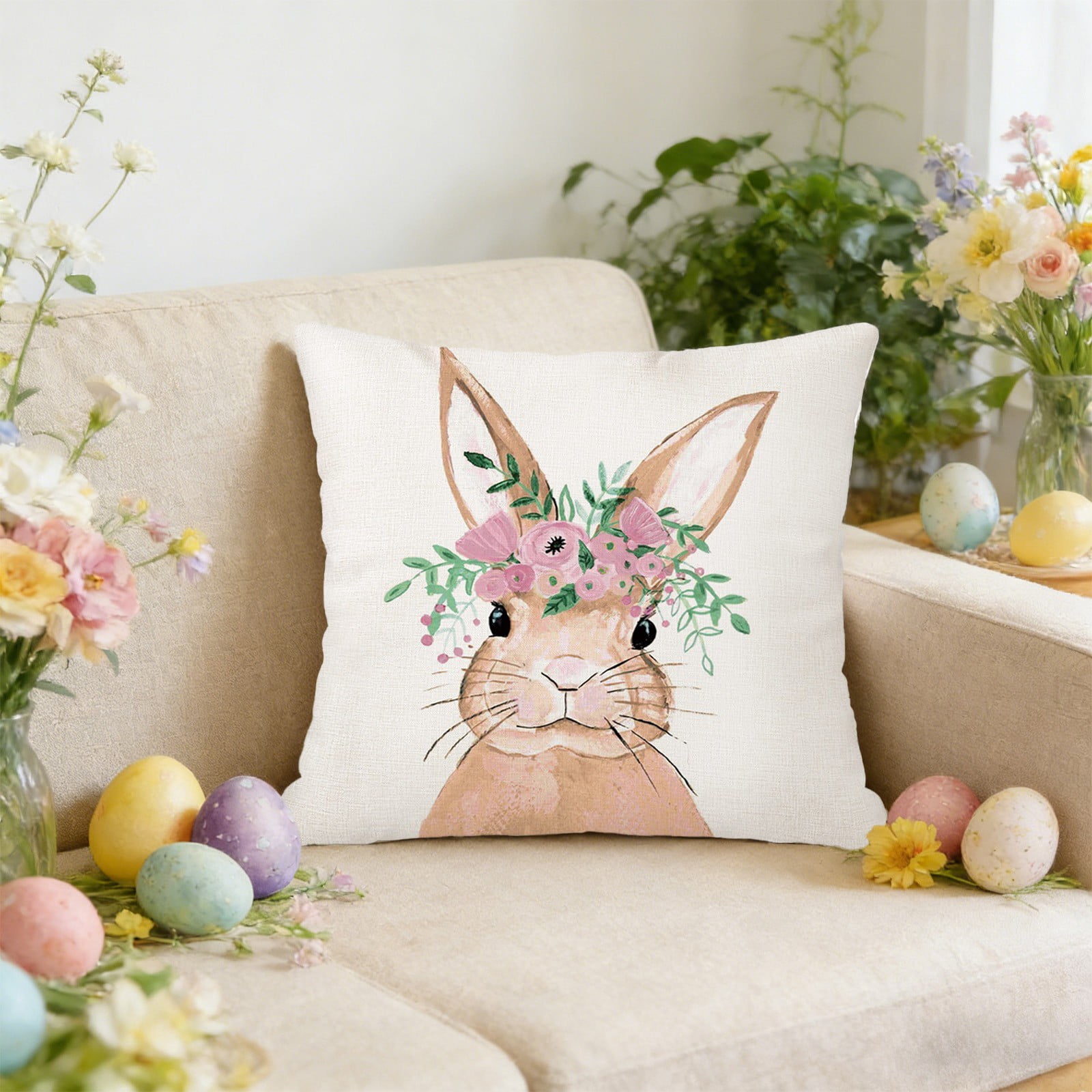 BVEBJDX Easter Pillow Rabbits Patterns Throw Pillow Cases Decorative ...