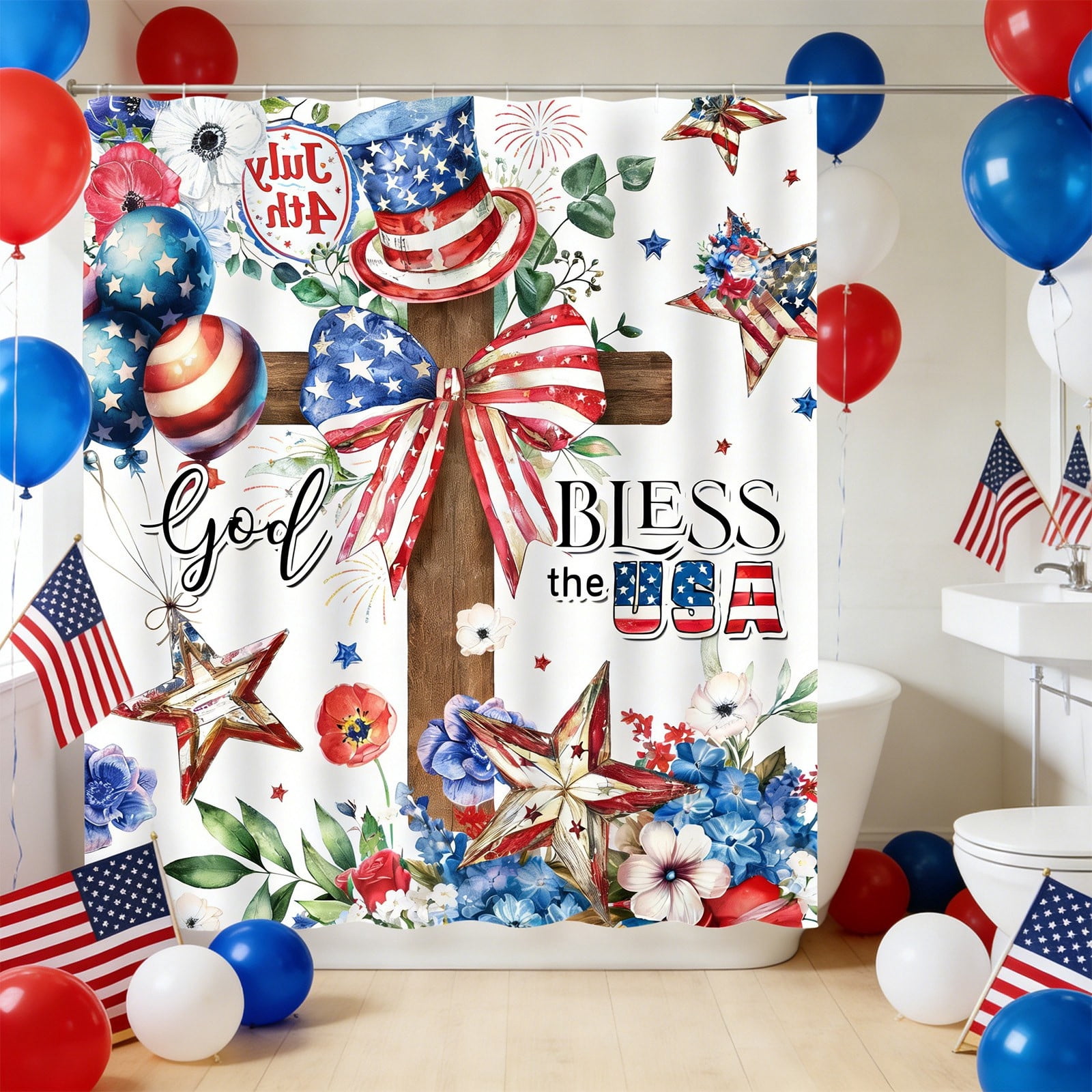 BVEBJDX Independence Day Shower Curtain Bathroom Decoration Partition ...