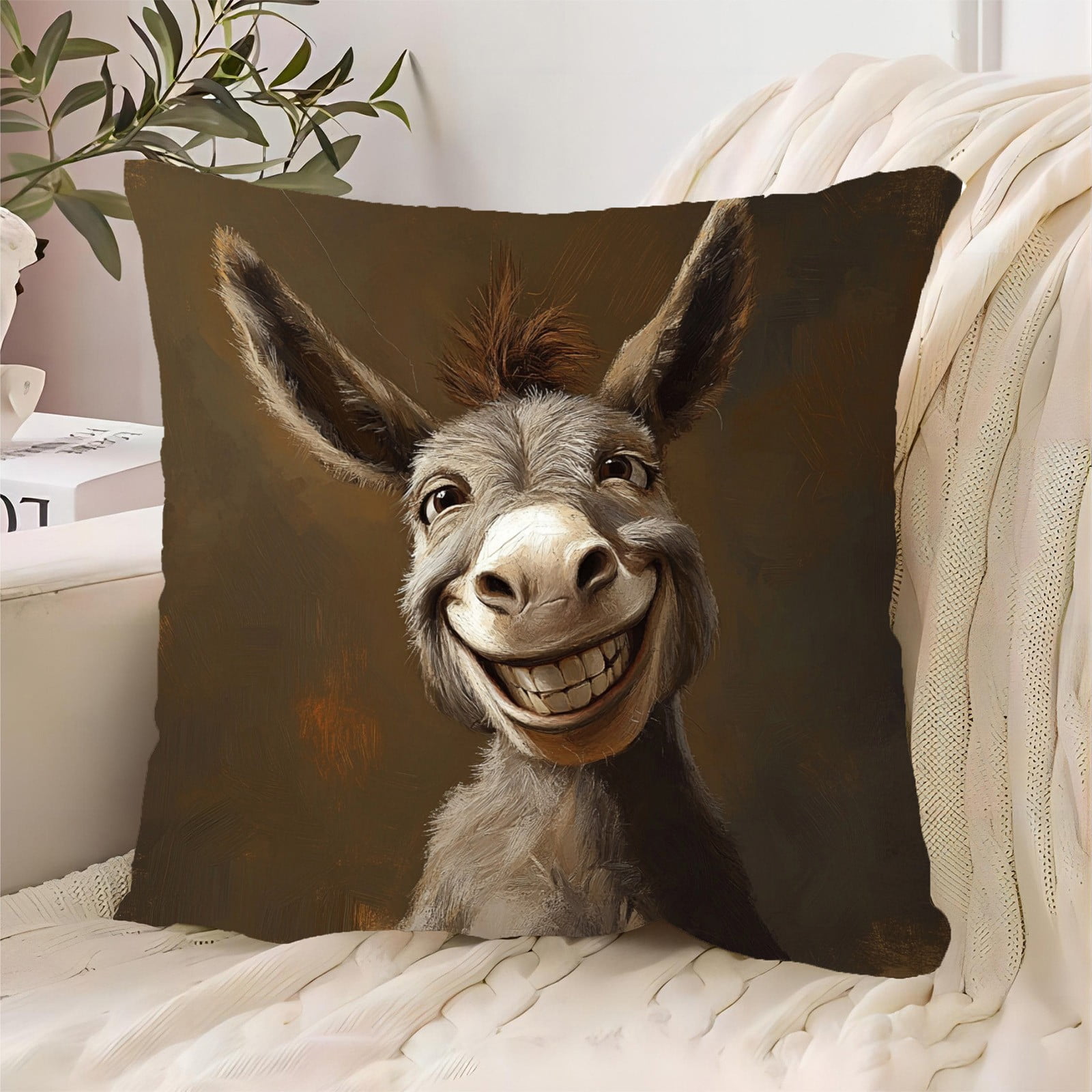 BVEBJDX Short Lint Pillow Cover 18inch Cute Two Donkeys Embroidery ...