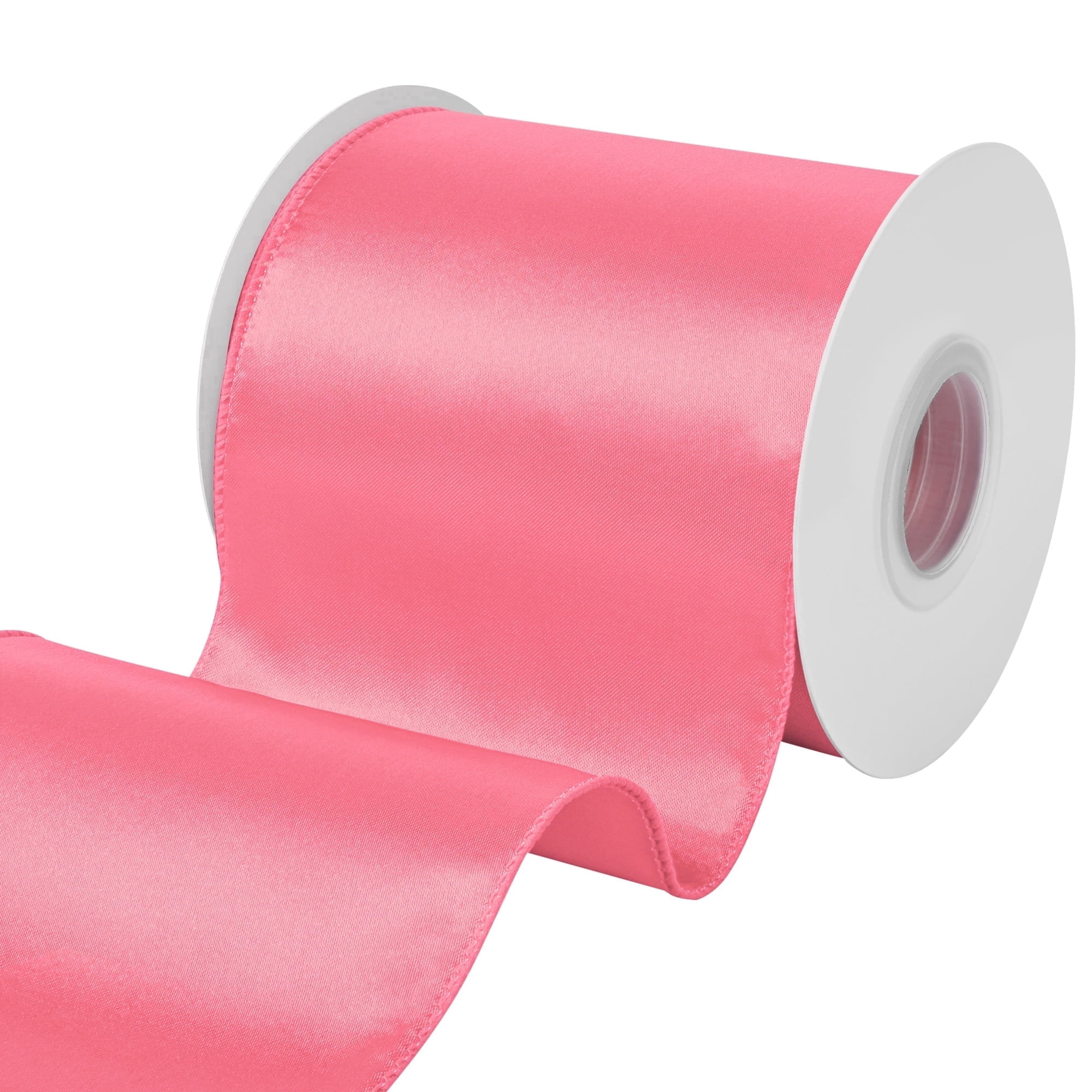BVIEAKDA 4 Inch x 10 Yards Pink Double Faced Satin Wired Ribbon ...