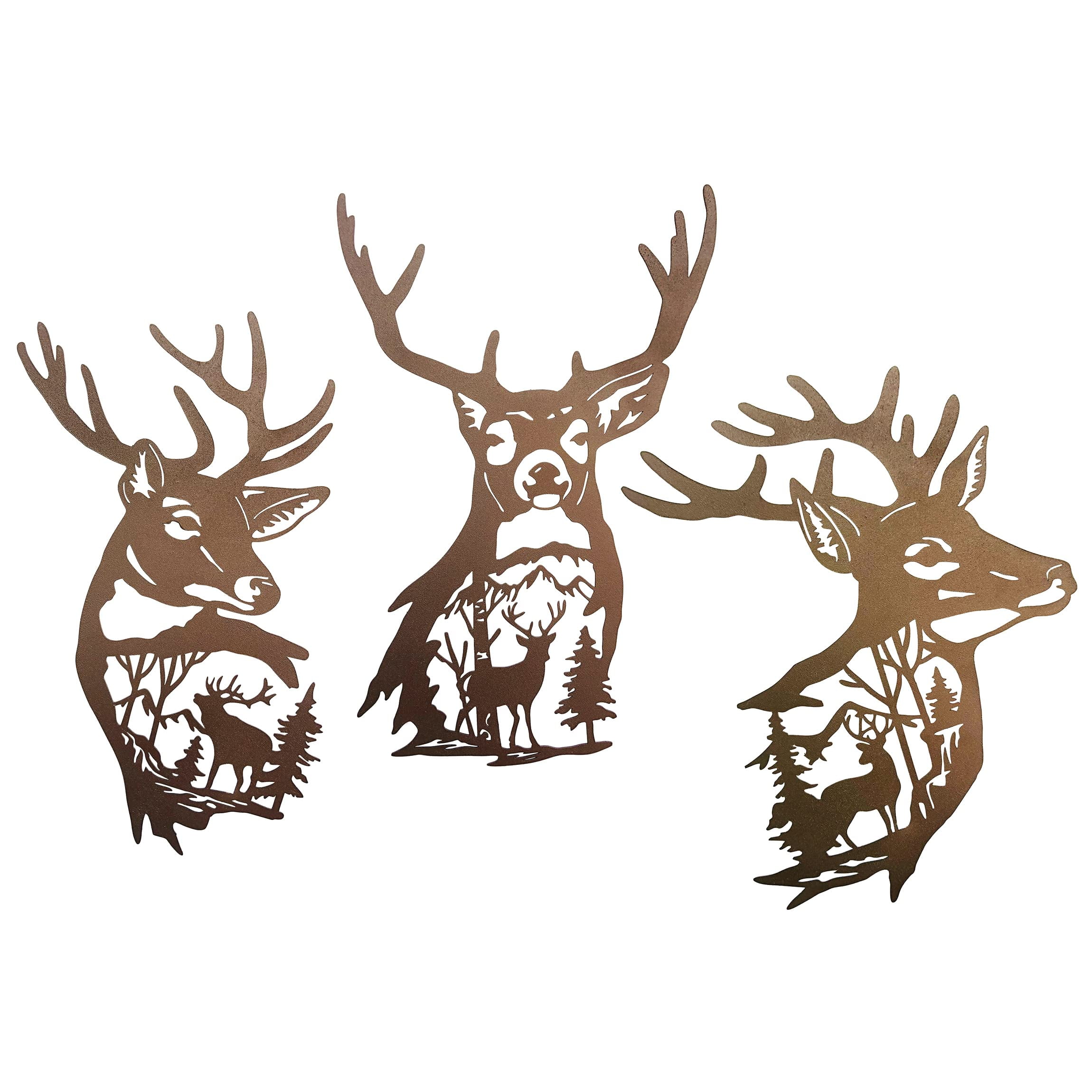 Rustic Metal Deer Wall Art 3-Piece Set, Forest Hunting Decor, Indoor ...