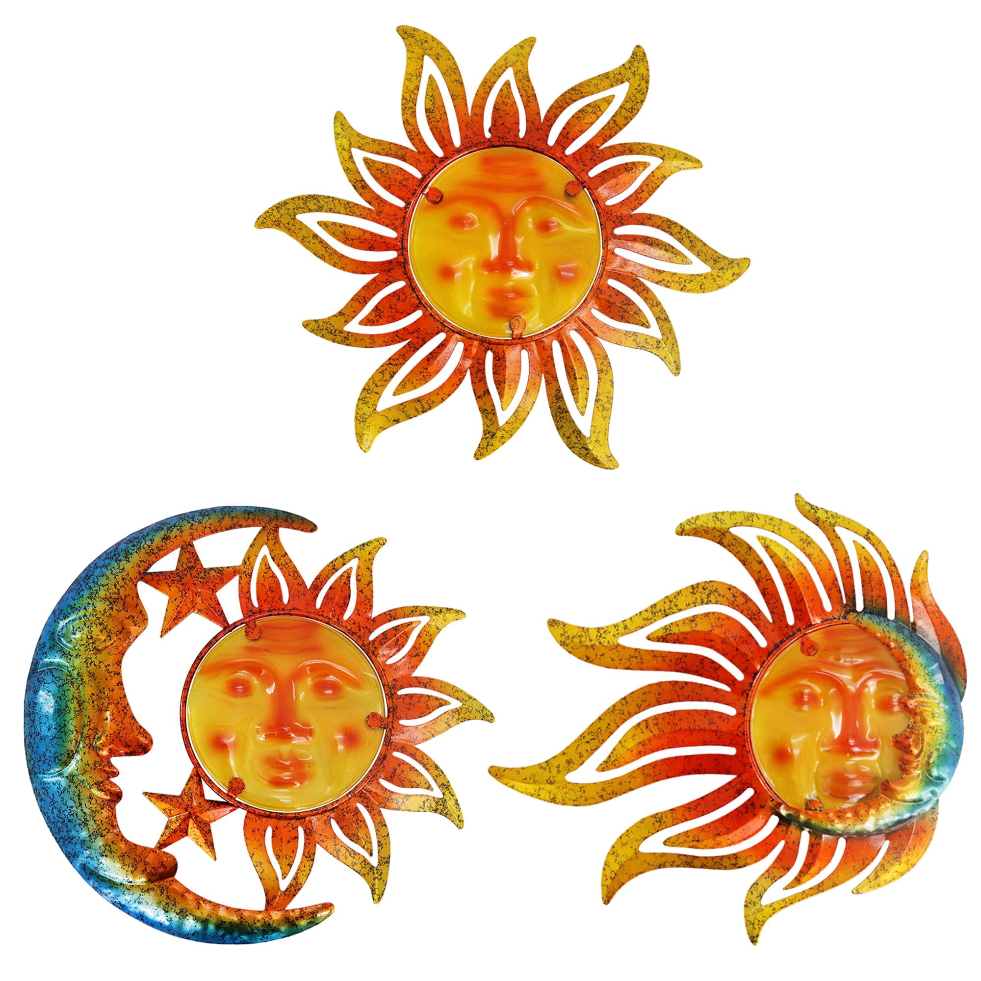 BVLFOOK Metal Sun Wall Art Decor,12 Inch Retro Hanging Decor With Glass ...
