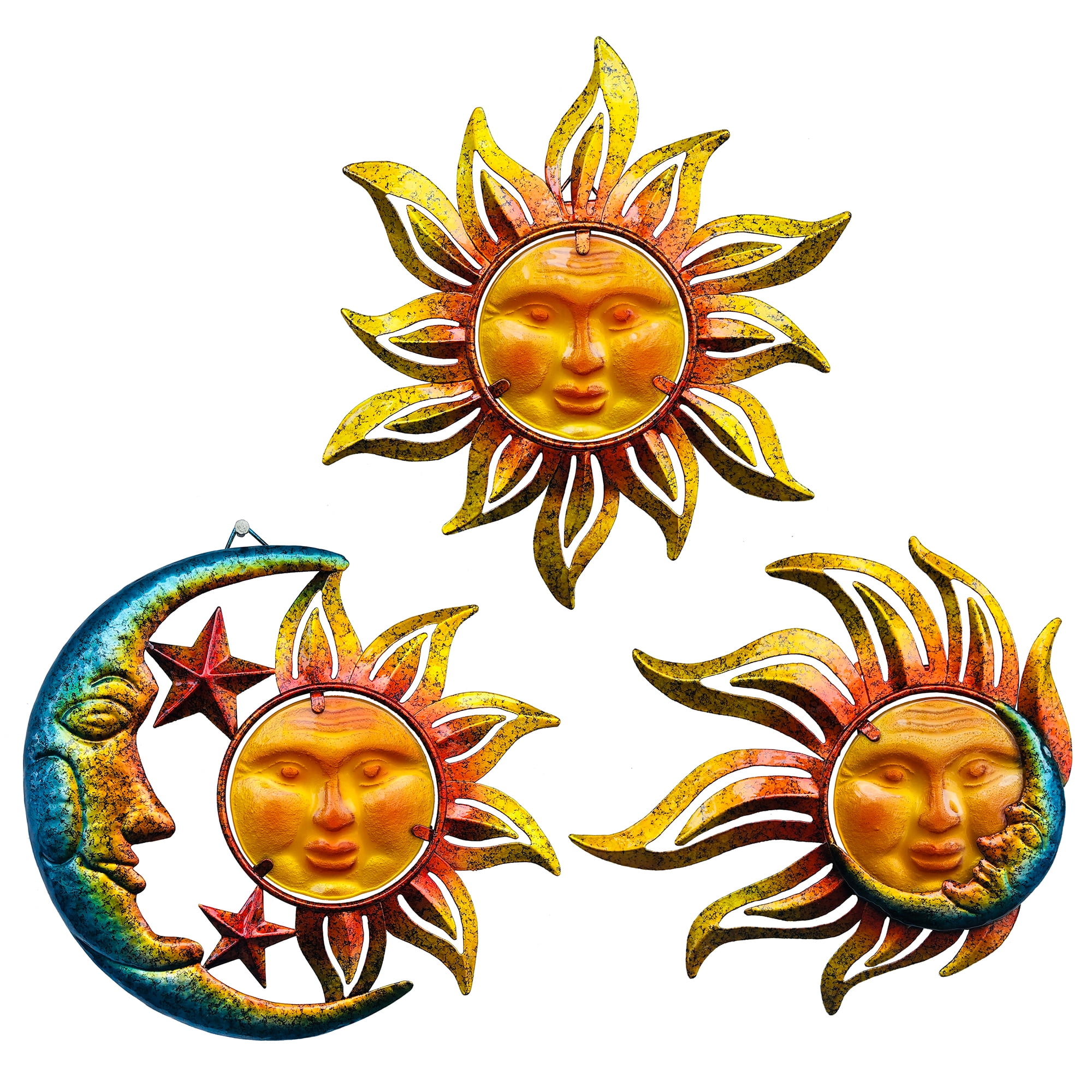 BVLFOOK 9inch Large Sun Face Metal Wall Art Decor - Outdoor Indoor ...