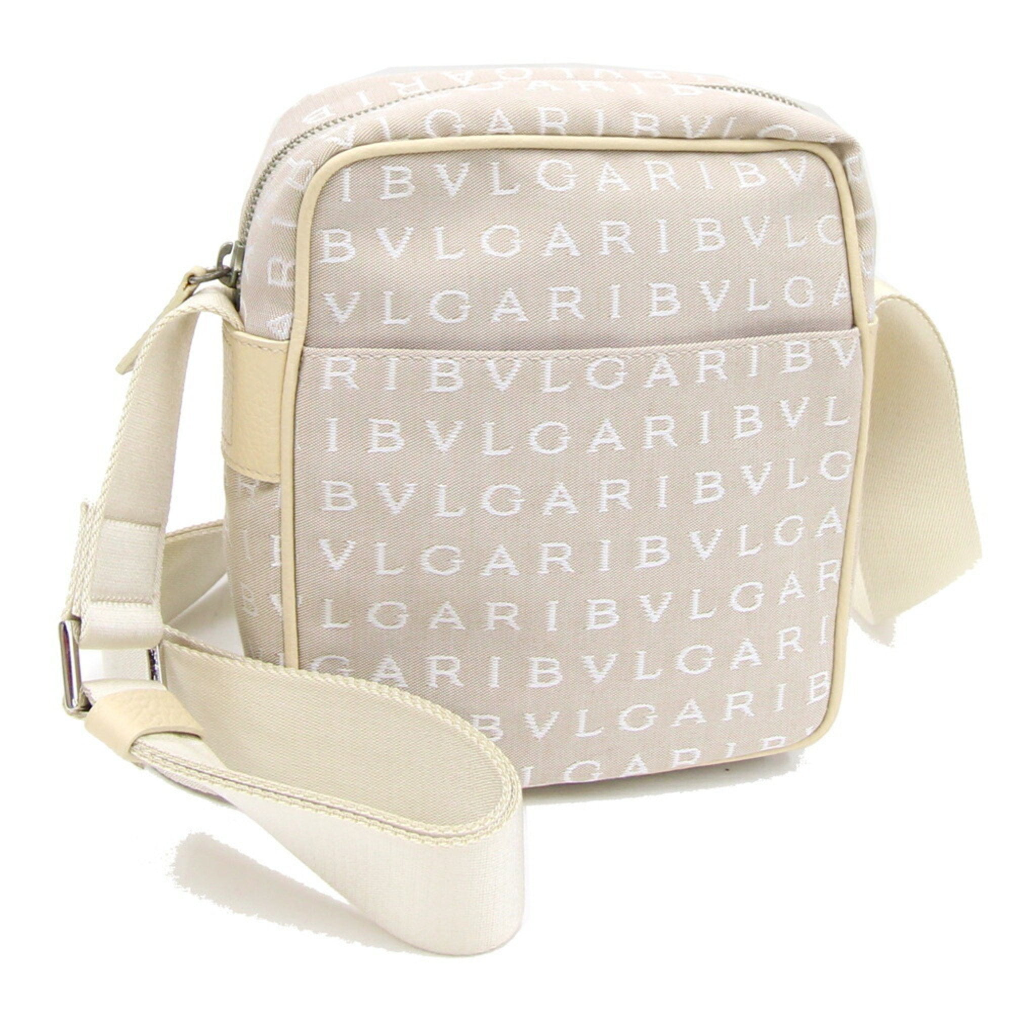 Pre-Owned BVLGARI Shoulder Bag Mania 26505 Light Beige Canvas Leather ...