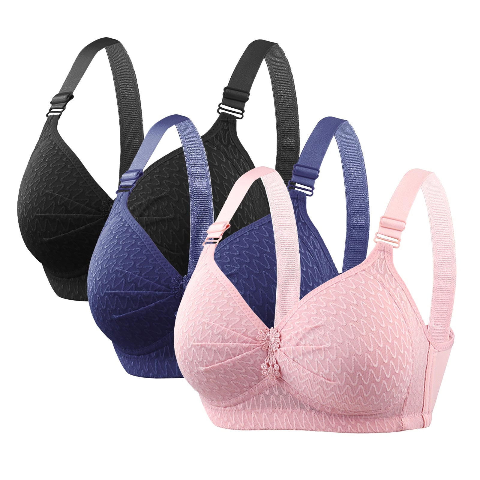 BVOFAR 3 Pcs Bras for Older Women Wireless Cotton Bra Full Coverage ...