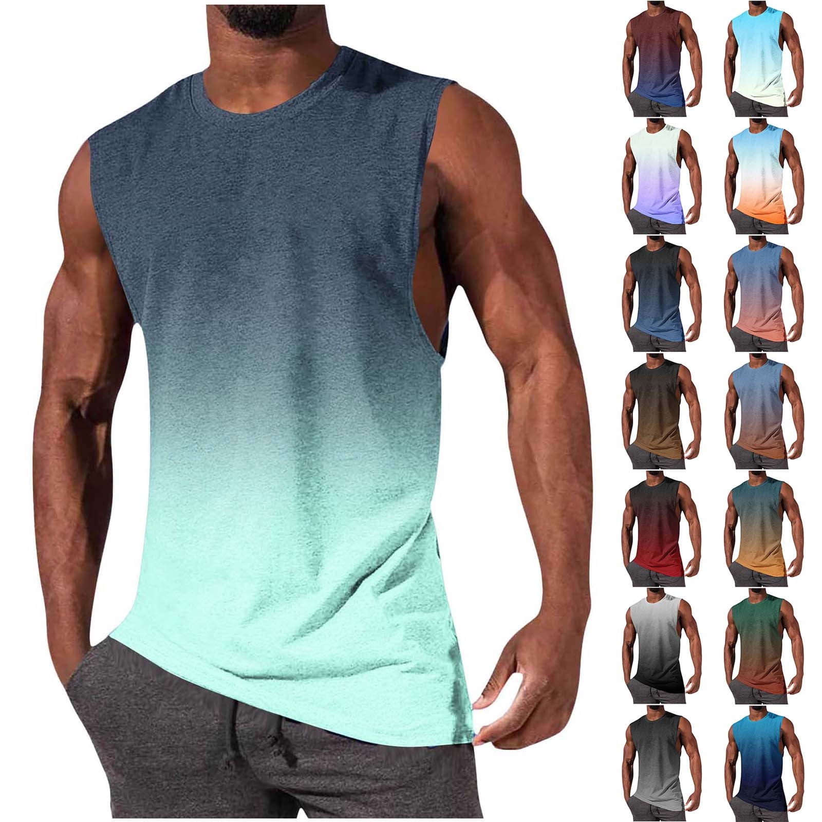 BVOFAR Athletic Active Tank Tops for Men Gradient Sleeveless Gym Tanks ...