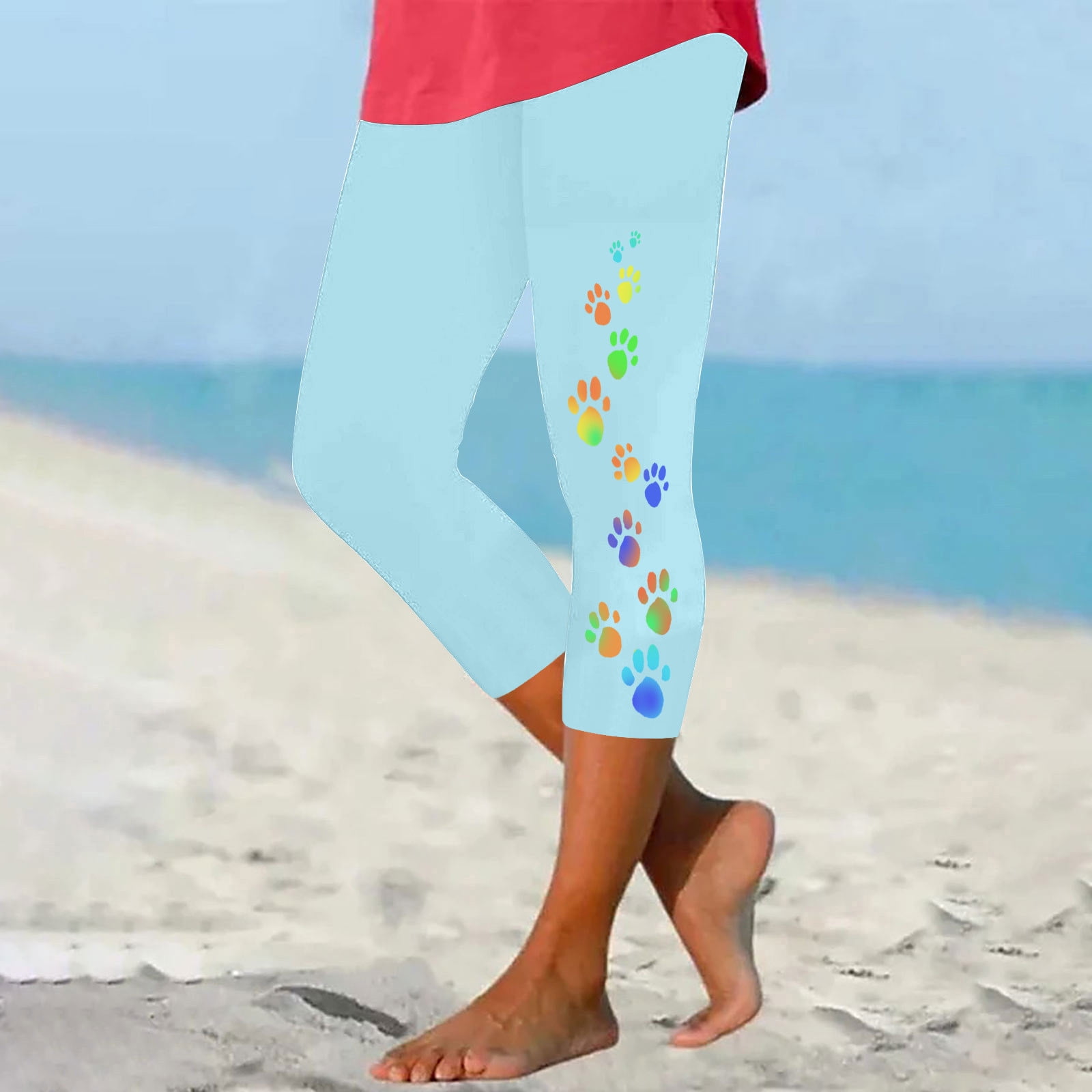 BVOFAR Capri Leggings for Women Cute Dog Paw Print Tights High Waisted ...