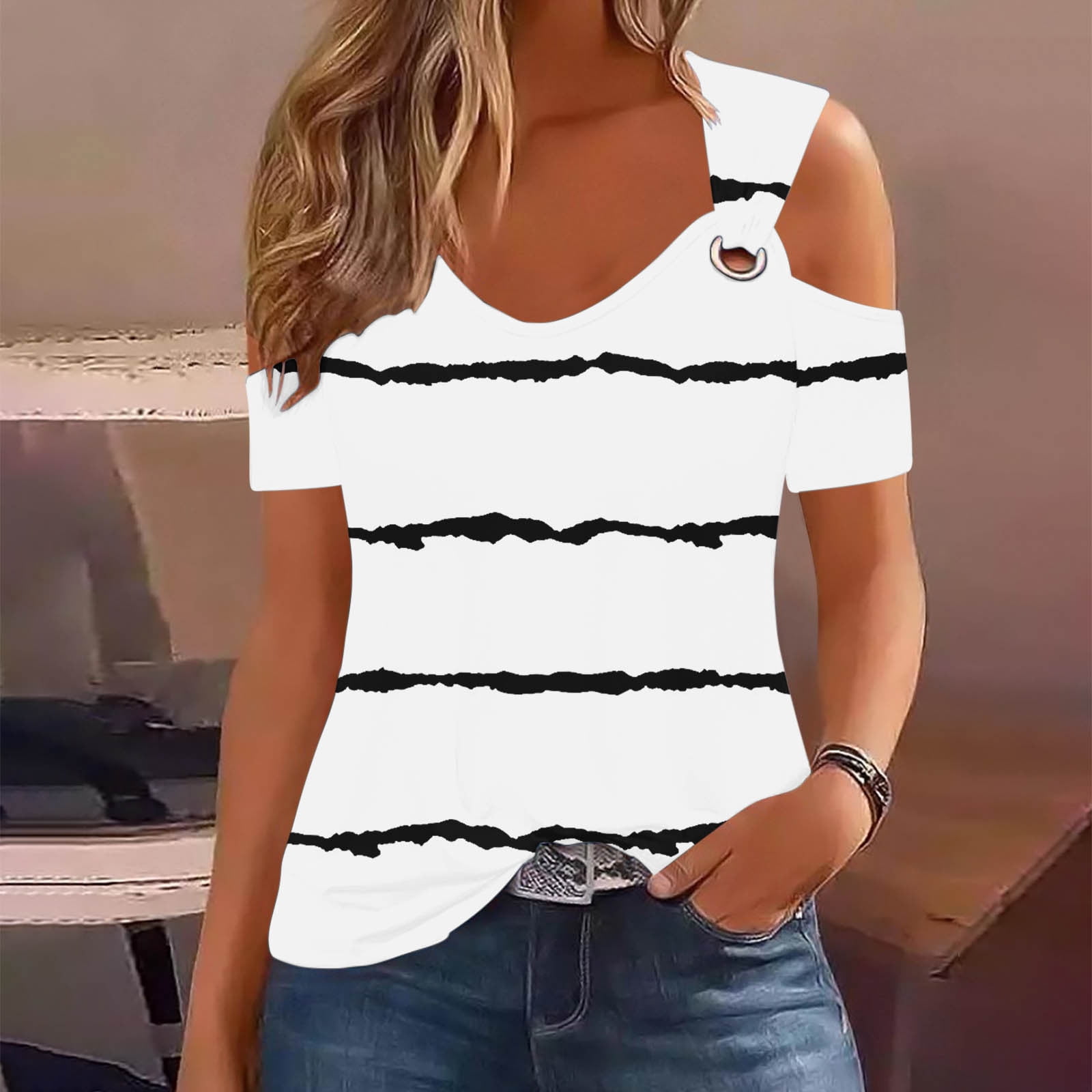 BVOFAR Cold Shoulder Tops for Women Scoop Neck Short Sleeve Summer ...