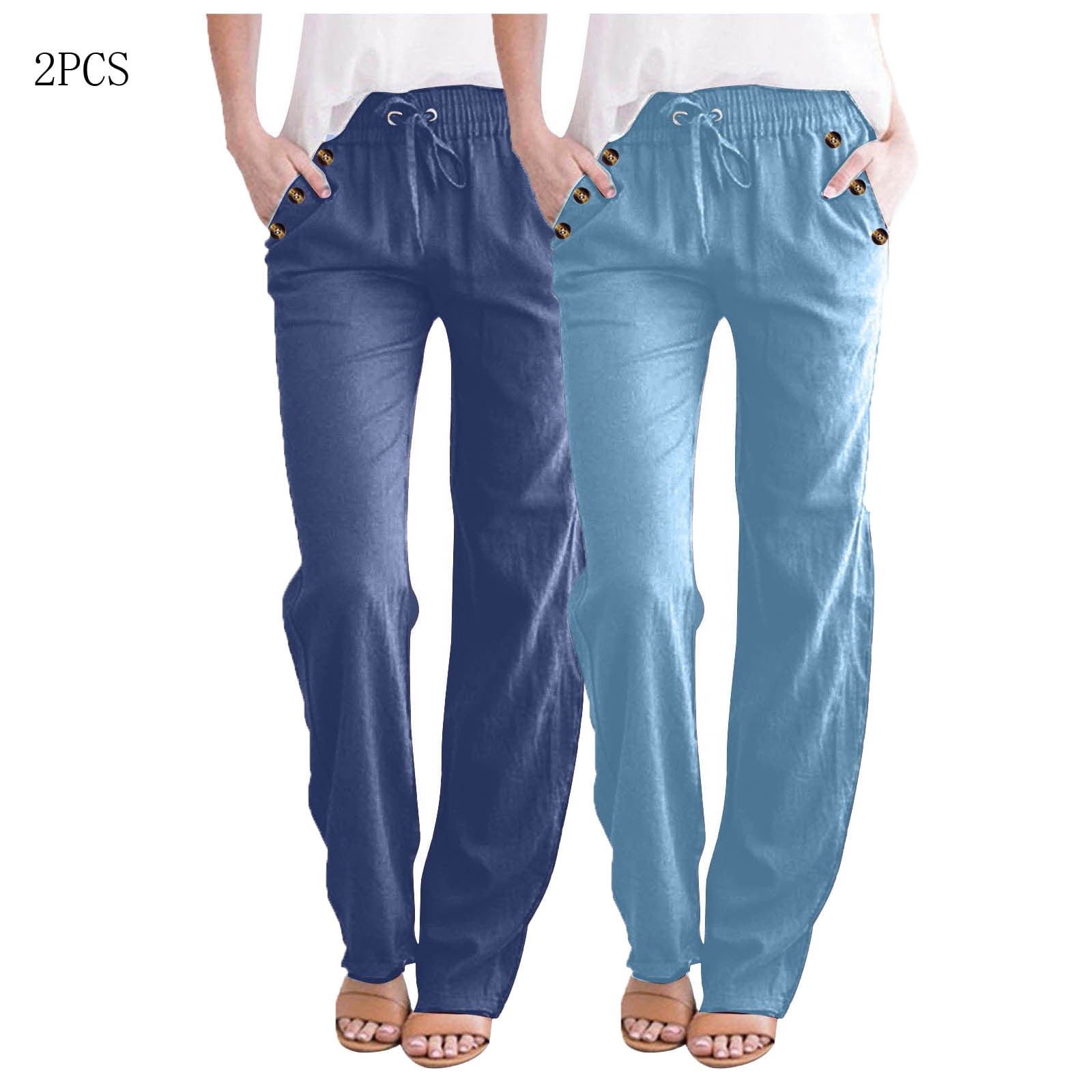 BVOFAR Cotton Linen Pants for Women Summer Casual Loose Trousers Drawstring Elastic Waist Beach ...