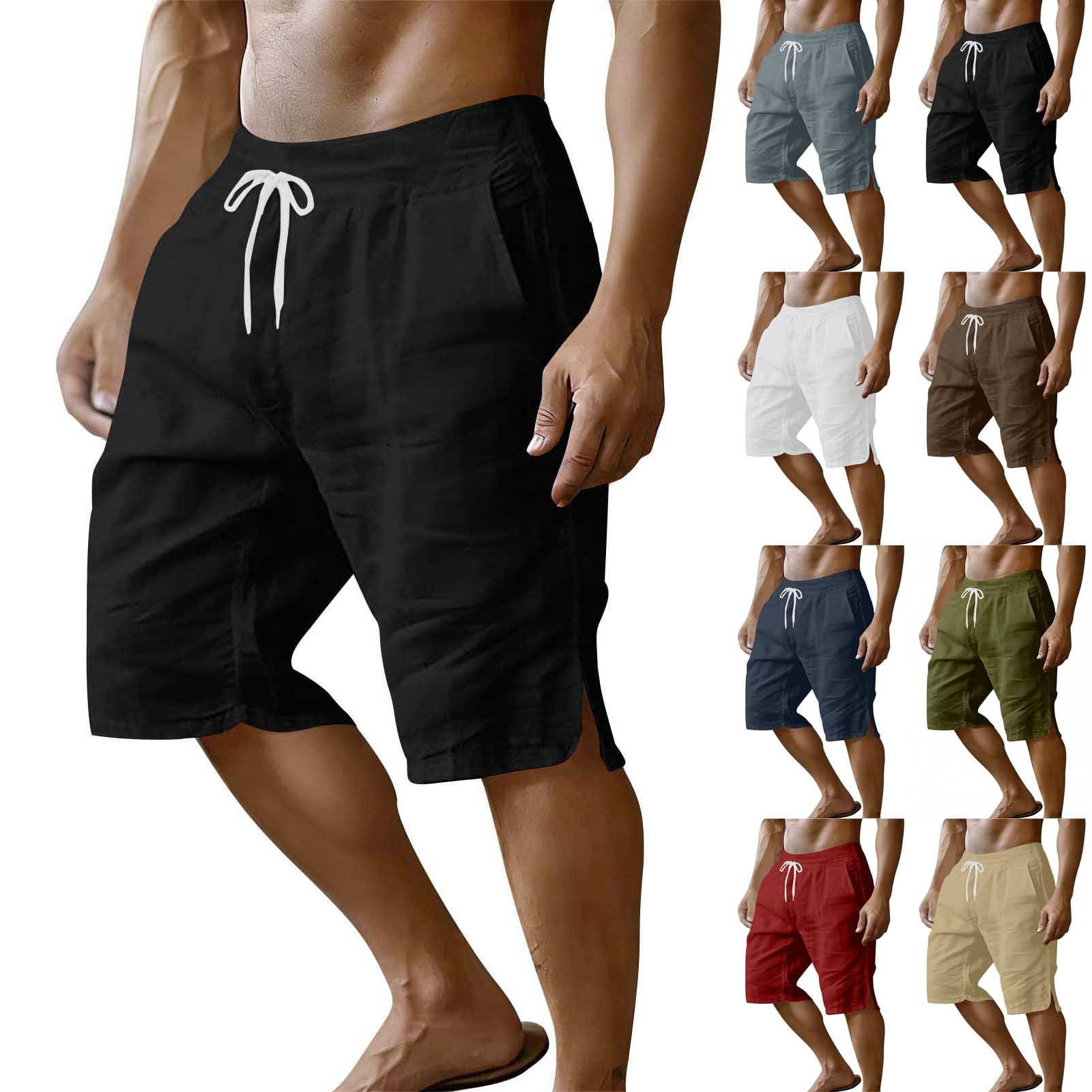 BVOFAR Cotton Linen Shorts for Men Summer Casual Elastic Waist Beach ...