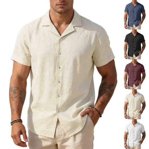 BVOFAR Cotton Linen T-Shirts for Men Relaxed Fit Button Down Shirt ...