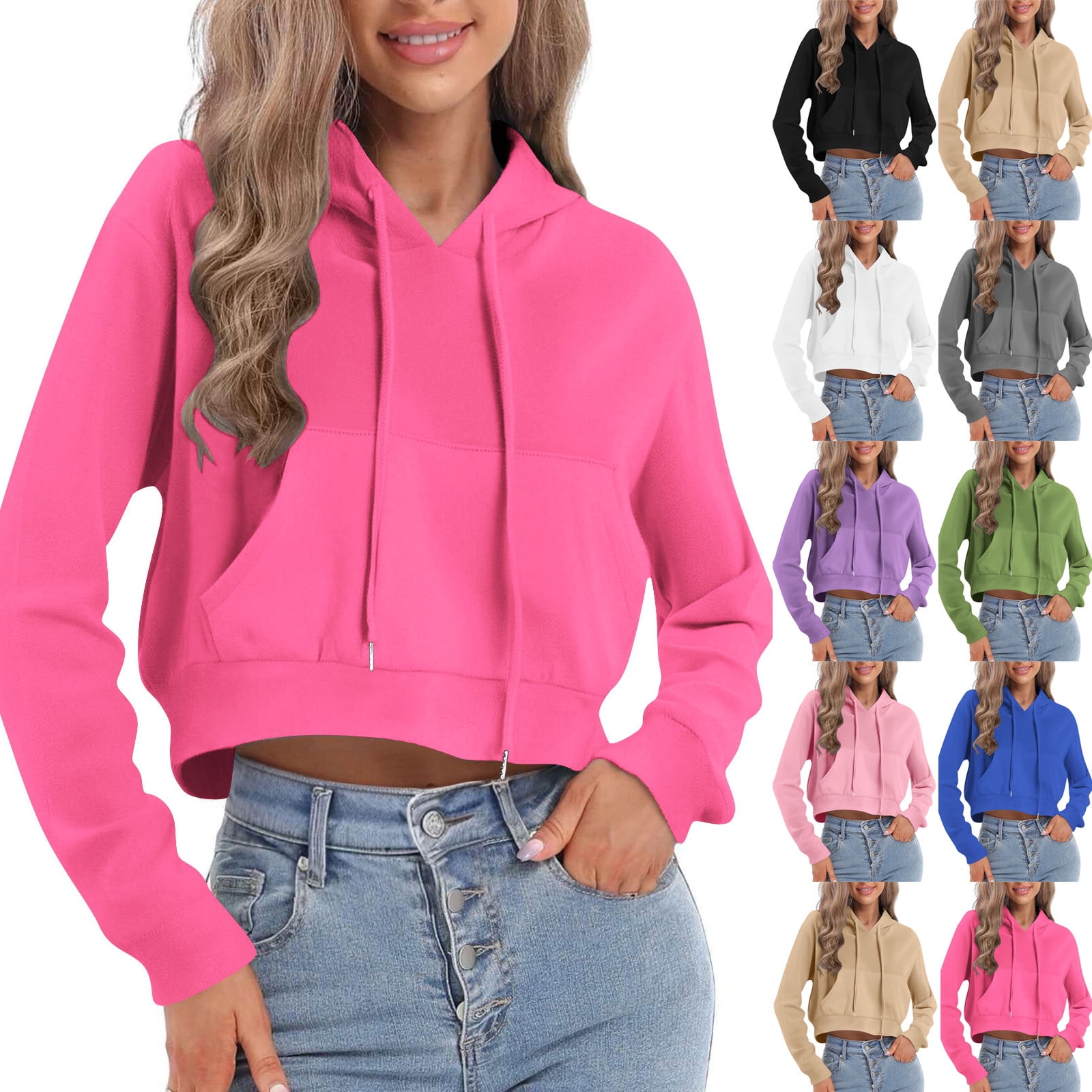BVOFAR Cropped Sweatshirts for Women Casual Long Sleeve Solid Color ...