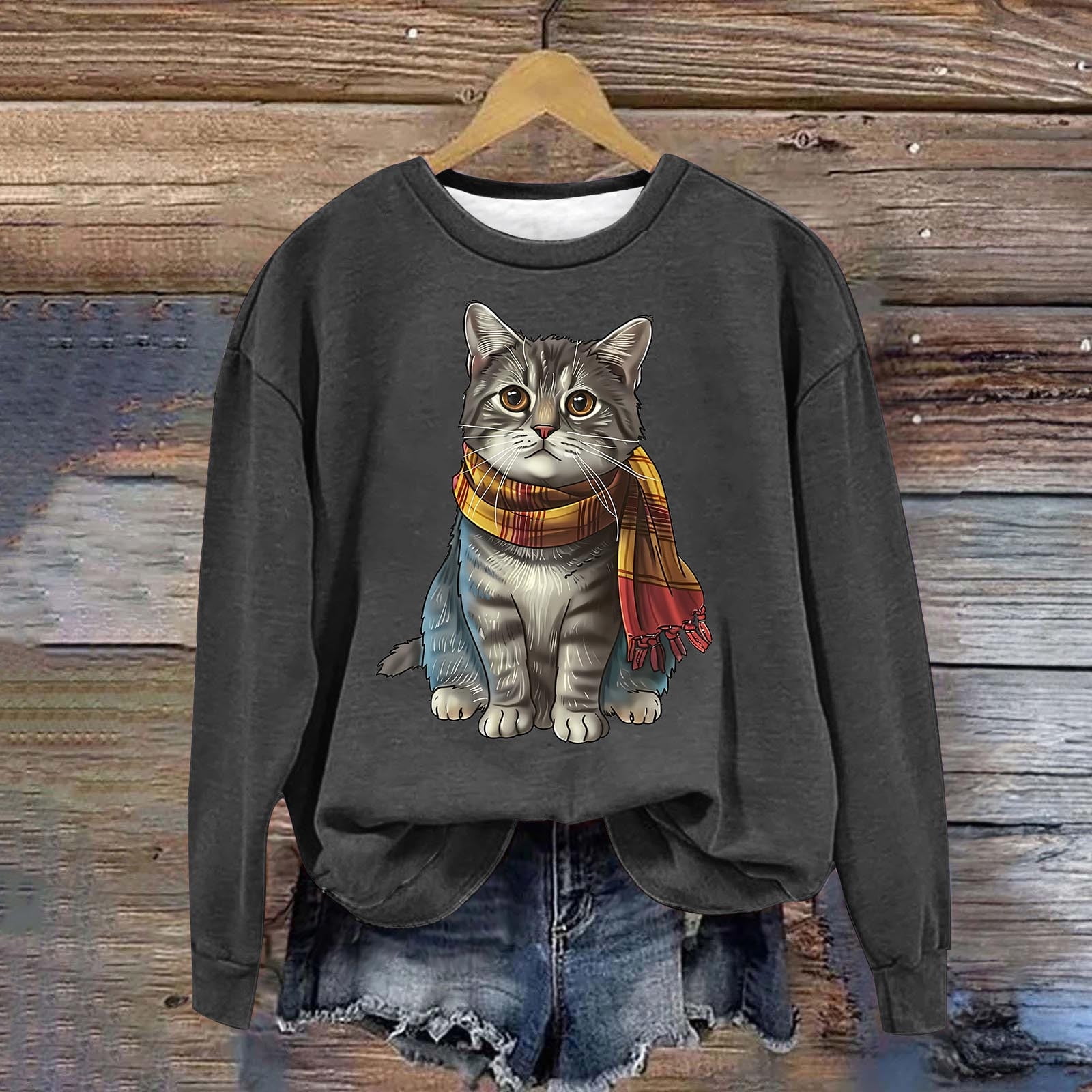 BVOFAR Fall Sweatshirts for Women 2024 Casual Cute Cat Print Tops ...