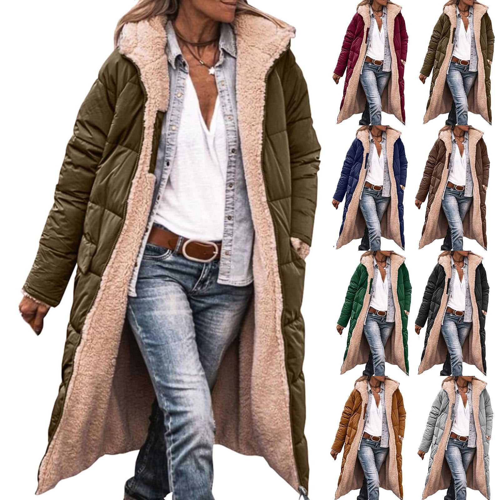 BVOFAR Fleece Jackets for Women Winter Warm Sherpa Lined Hooded Parka ...