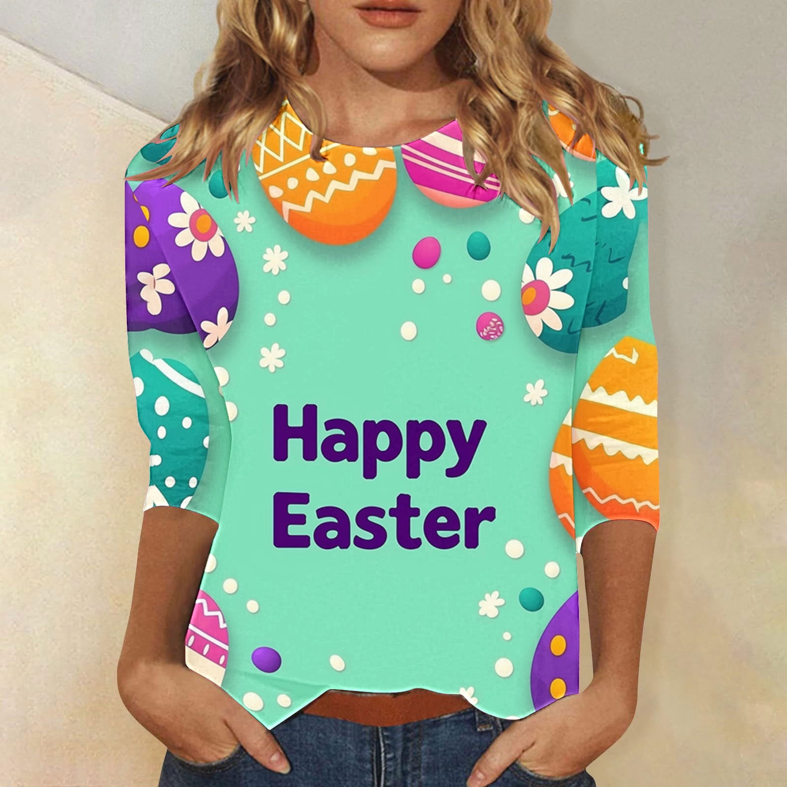 BVOFAR Happy Easter Day Shirts for Women Casual Easter Eggs Print Tops ...