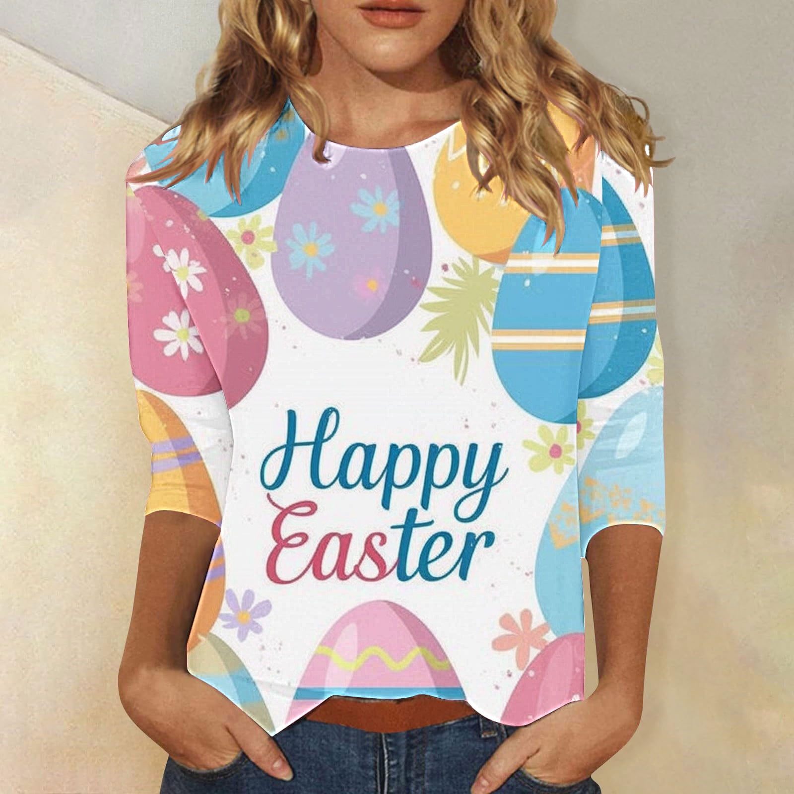 BVOFAR Happy Easter Day Shirts for Women Casual Loose Fit Blouses 3/4 ...