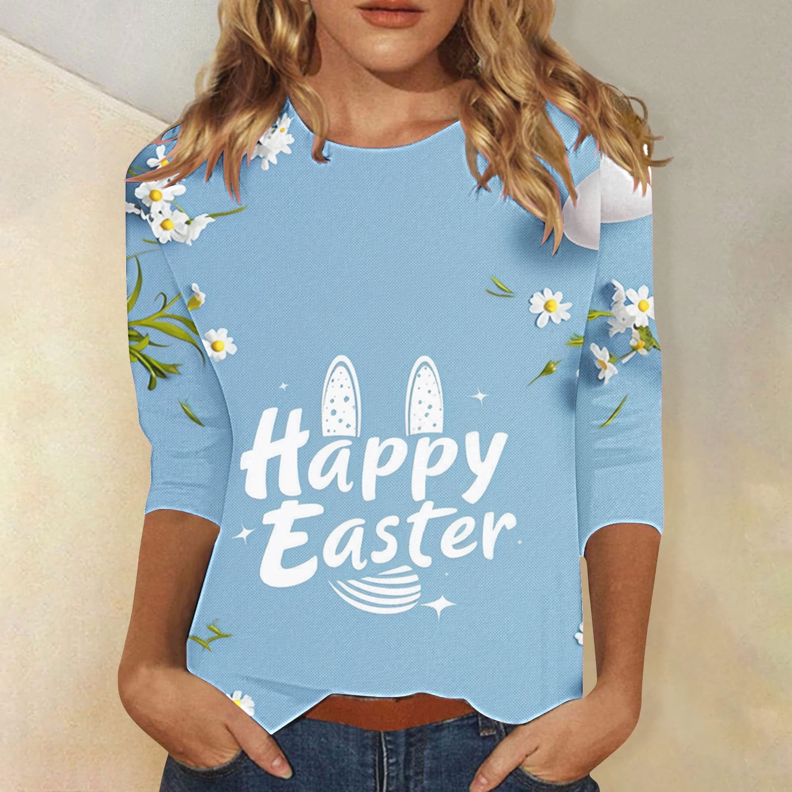 BVOFAR Happy Easter Shirts for Women 2025 Funny Cute Print Tees Casual ...