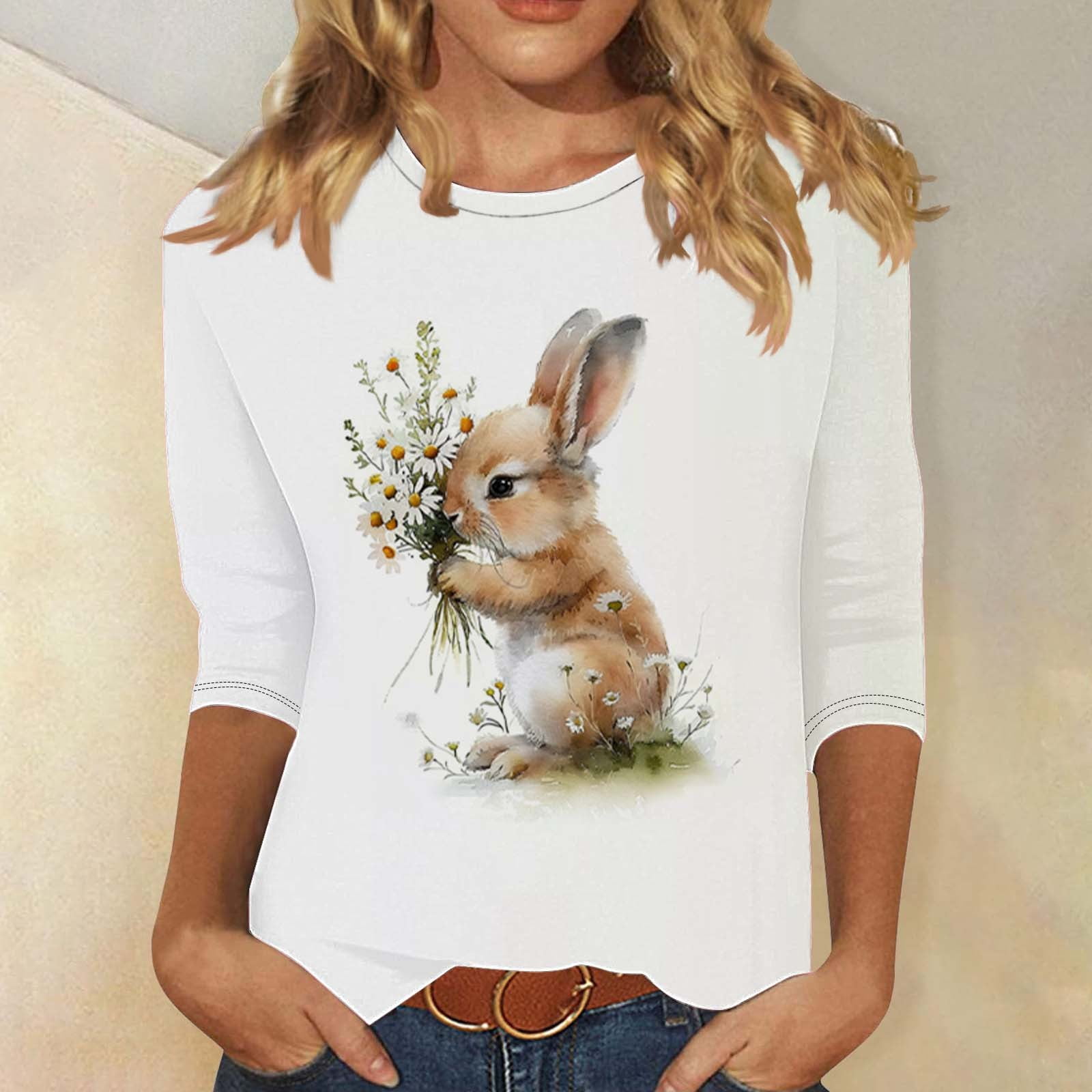 BVOFAR Happy Easter Shirts for Women Casual 3/4 Sleeve T-Shirts Cute ...