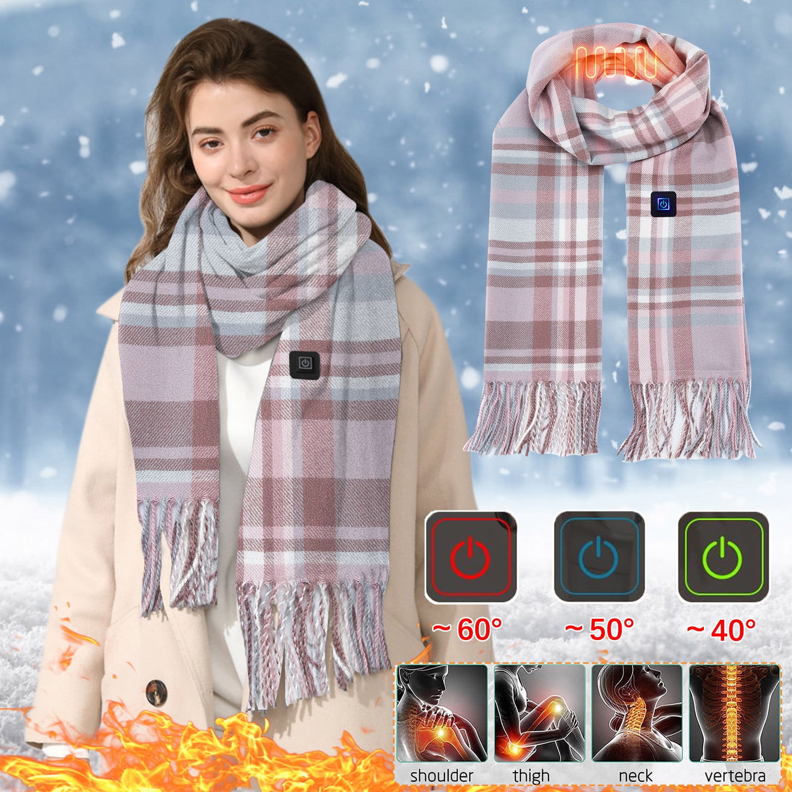 BVOFAR Heated Scarf for Women USB Rechargeable Wraps Winter Warm ...