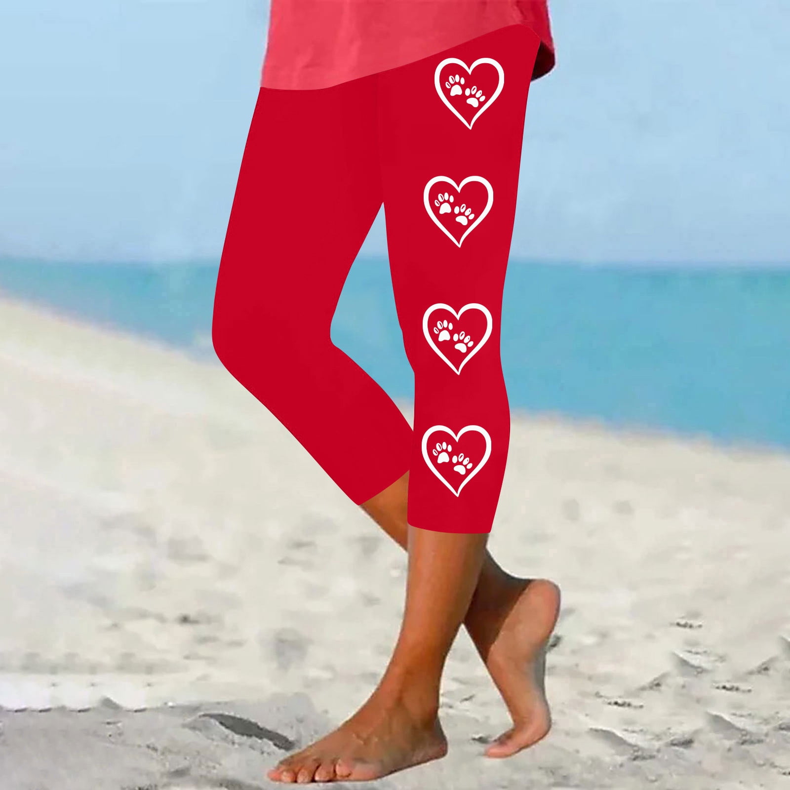BVOFAR High Waisted Leggings for Women Cute Heart Dog Paw Print Pants ...