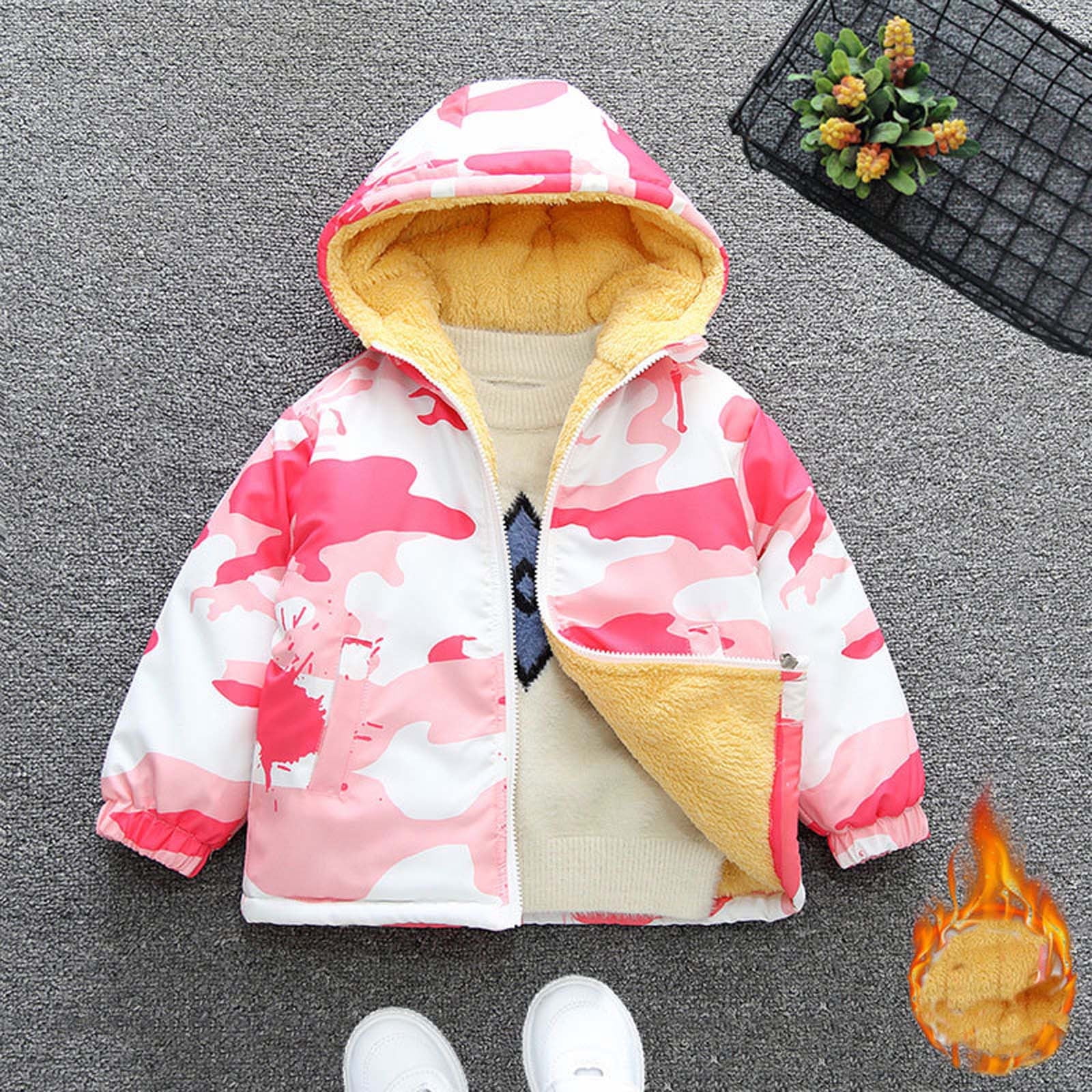 BVOFAR Kids Girl Boy Fleece Lined Hooded Coats Thick Camo Fuzzy Jacket ...