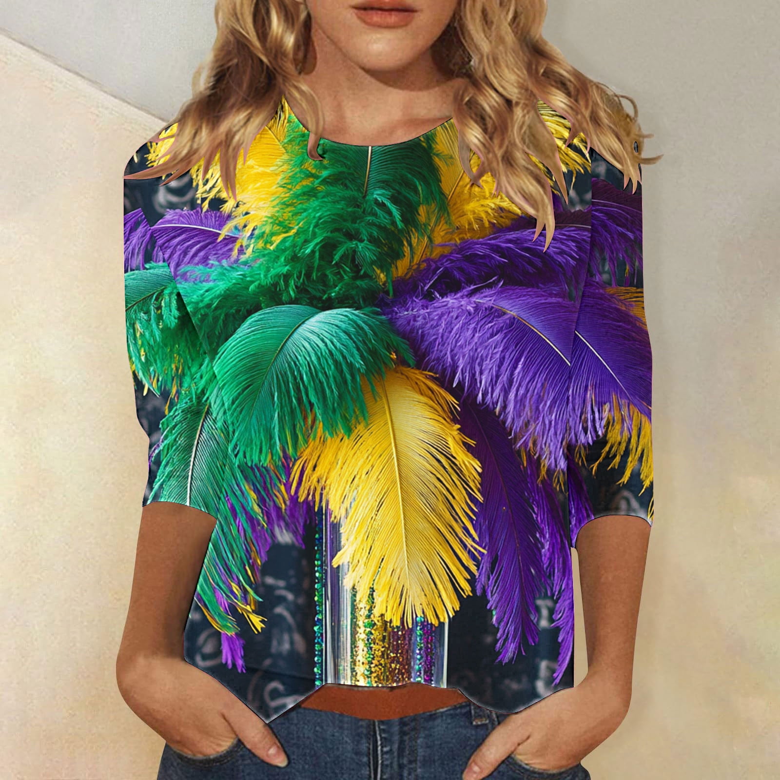 BVOFAR Mardi Gras Shirts for Women Sequin Print Theme Party Tops New ...