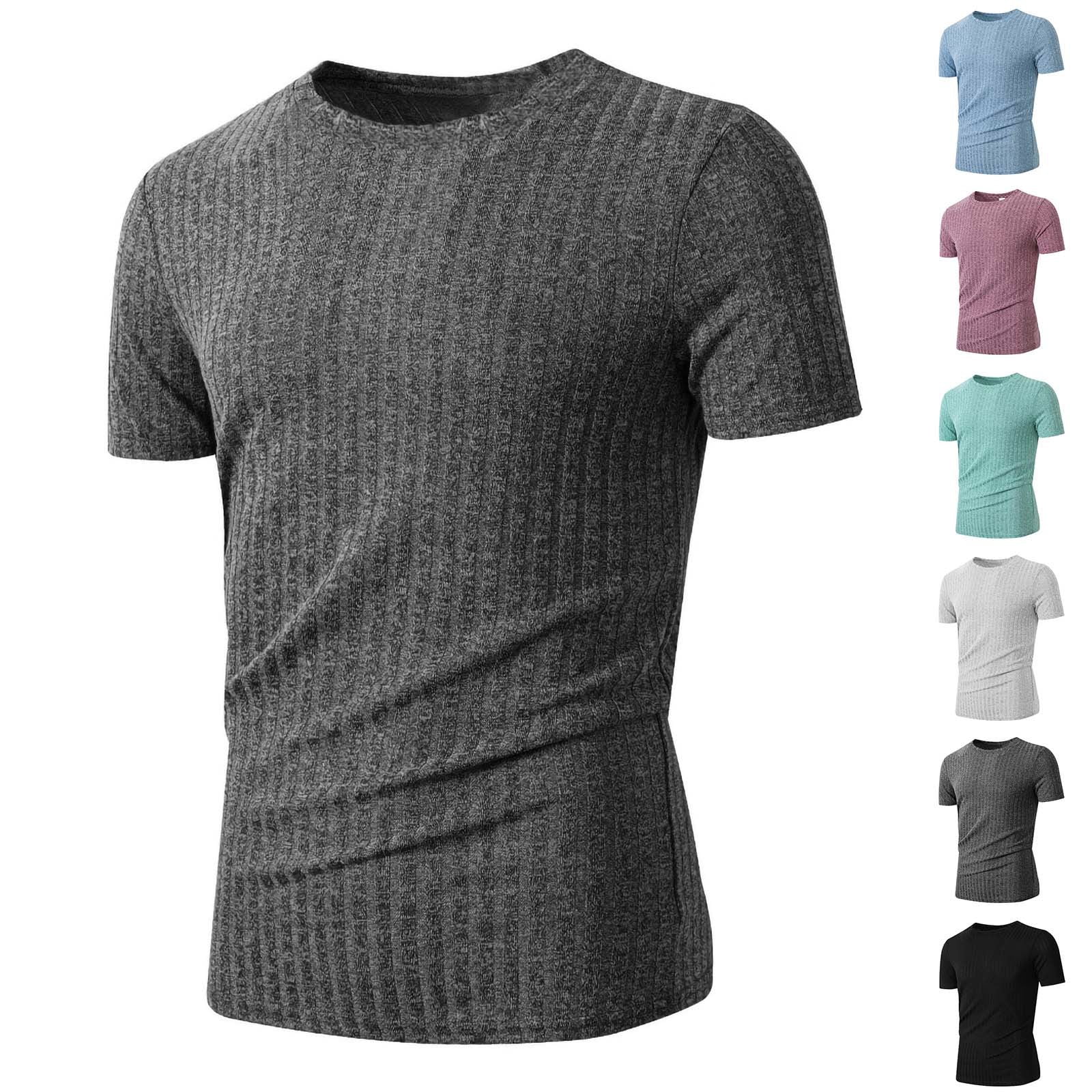 BVOFAR Men's Muscle Shirts Stretch Short Sleeve Bodybuilding Shirt ...