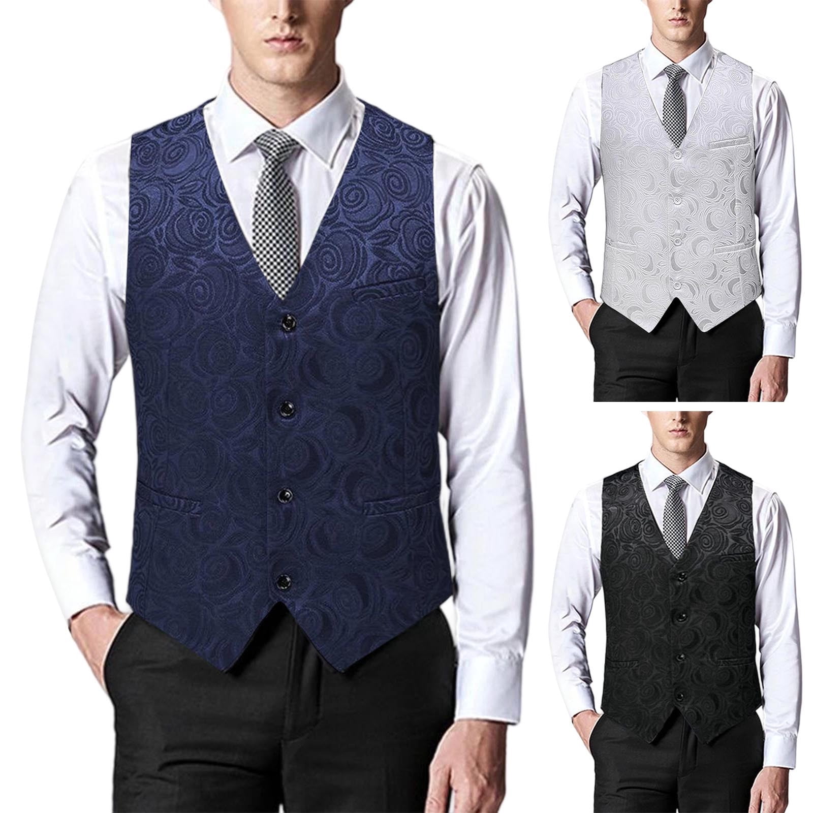 BVOFAR Men's Paisley Floral Jacquard Dress Vest Slim Fit Wedding Prom ...