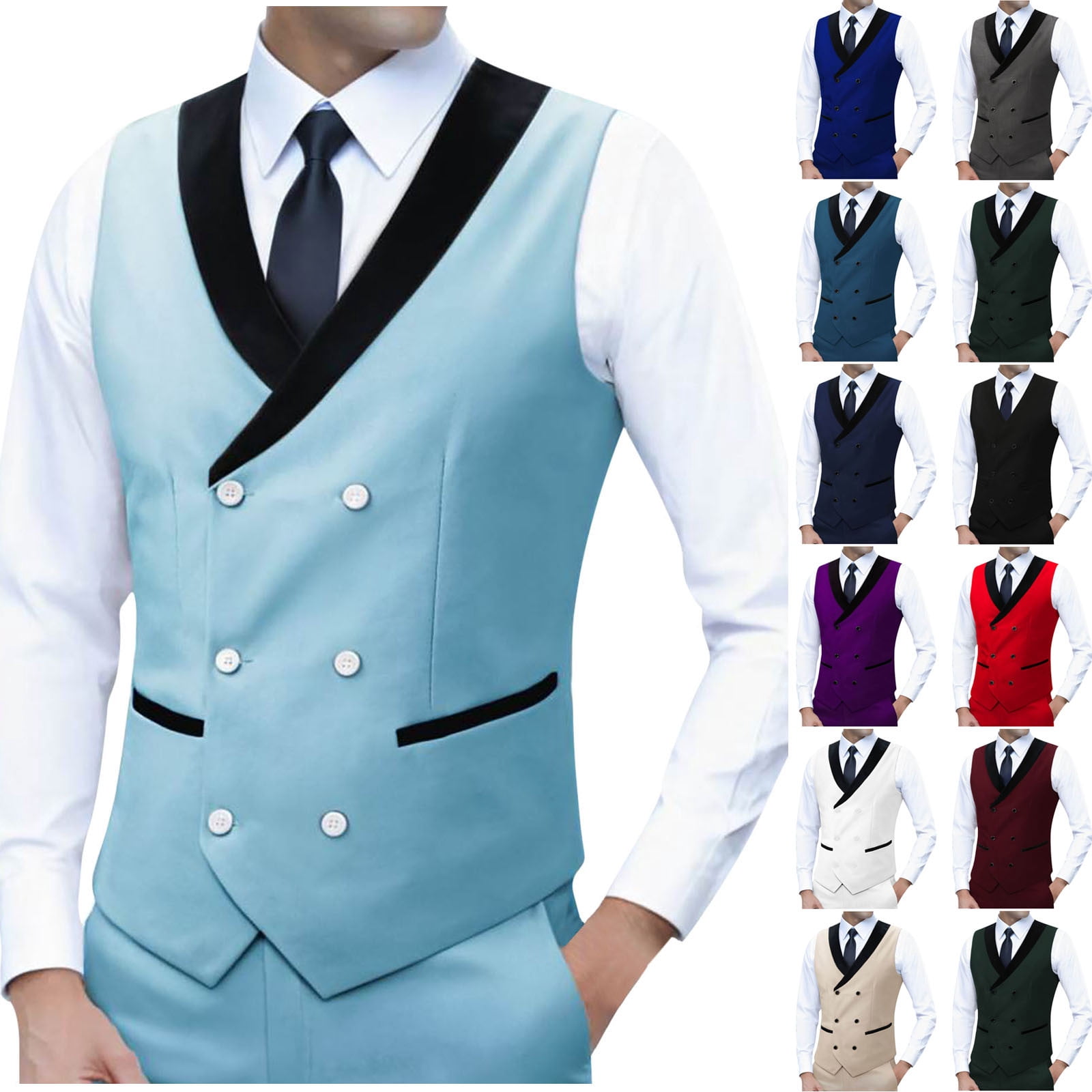 BVOFAR Men's Slim Fit Waistcoat Dressy Double Breasted Suit Vest Formal ...