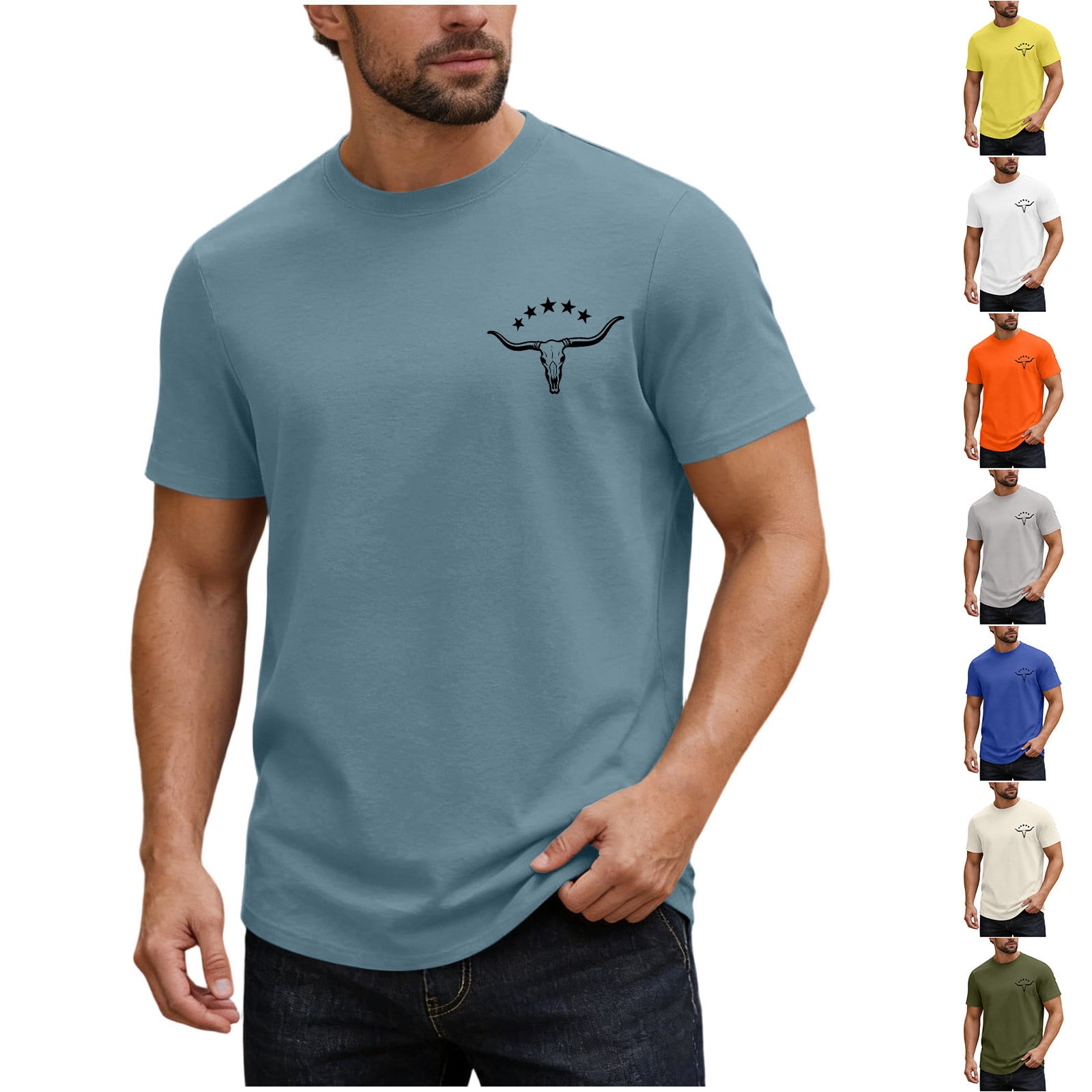 BVOFAR Men's Western Country Cowboy Shirts Short Sleeve Crew Neck Tees ...