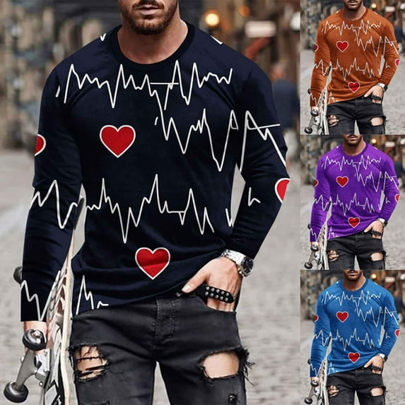 BVOFAR Mens Crewneck Sweatshirts Big and Tall Heart Graphic Shirts 3D ...