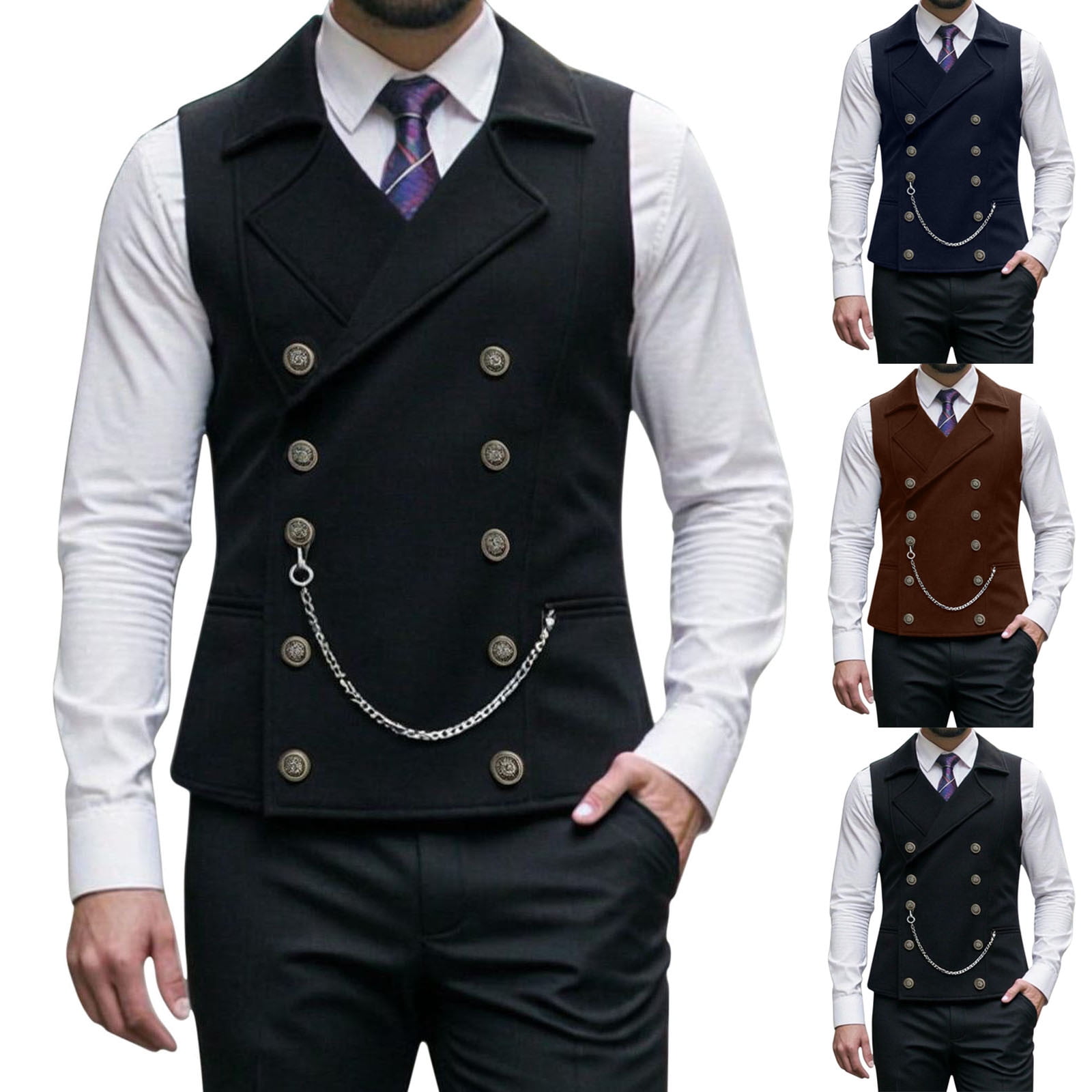 BVOFAR Mens Double Breasted Vests Business Casual Suit Waistcoats ...