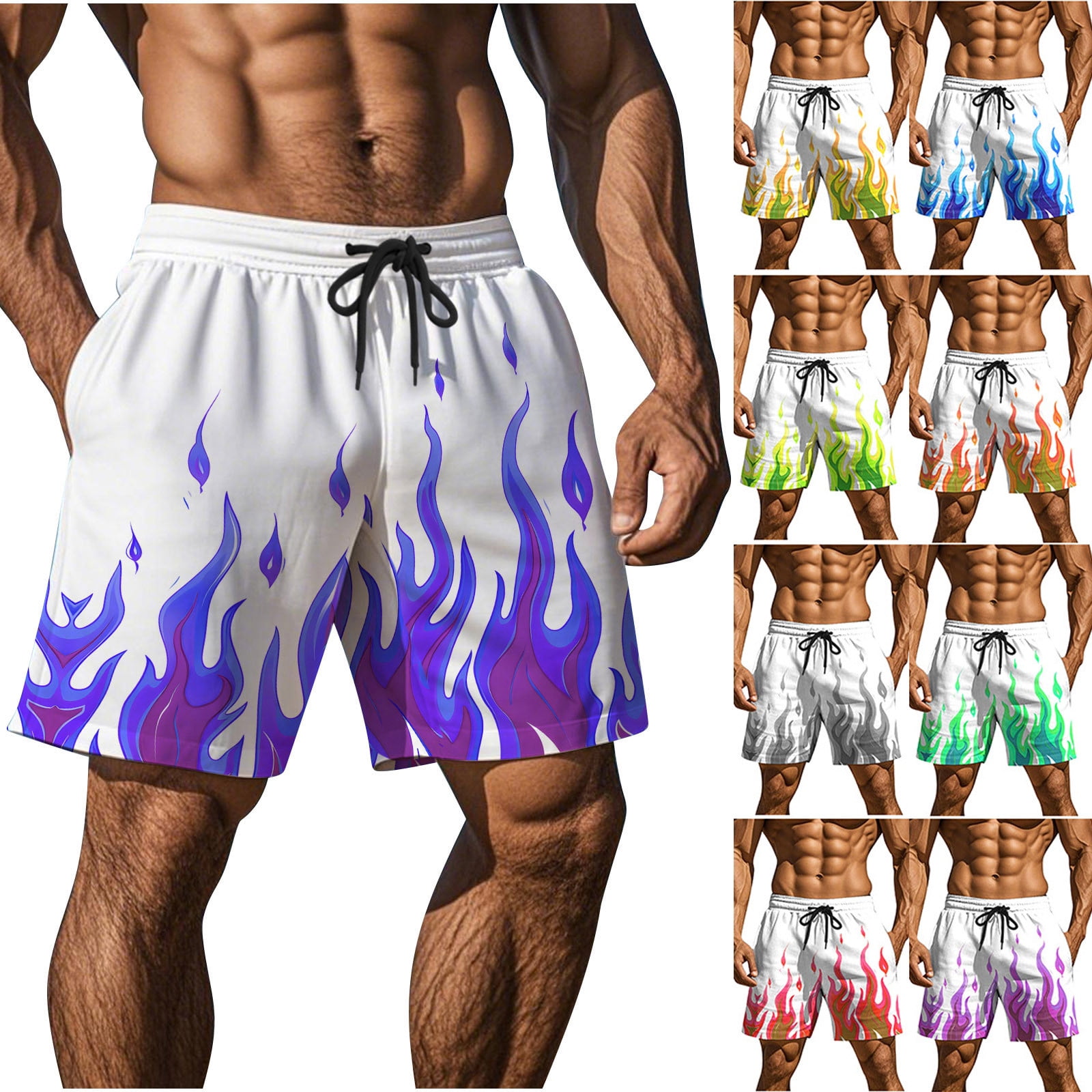BVOFAR Mens Flame Graphic Basketball Shorts Trendy Drawstring Quick Dry ...