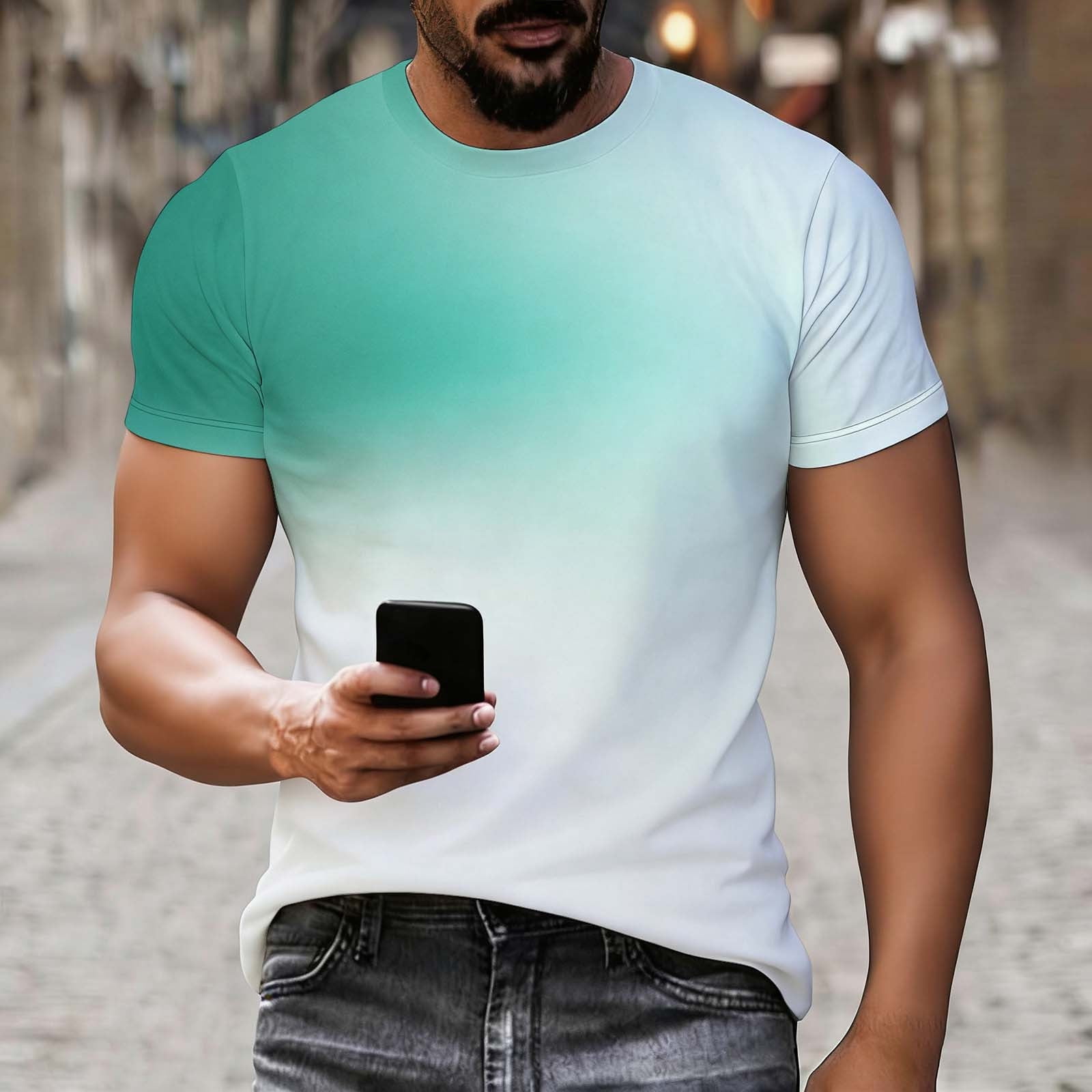 BVOFAR Mens Gradient Color T Shirts Short Sleeve Crewneck Basic Tees ...