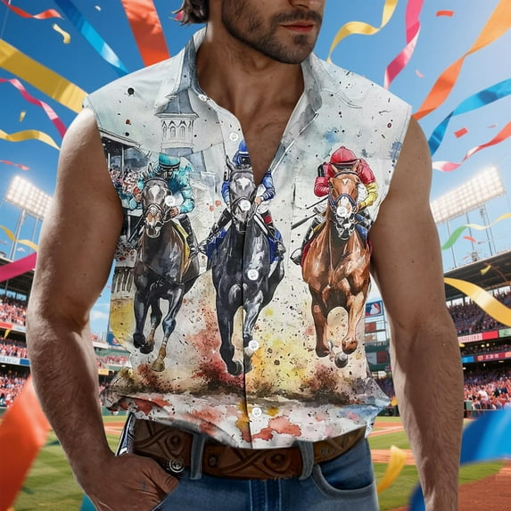 BVOFAR Mens Hawaiian Shirts Sleeveless Button Up Funny Shirt Summer ...