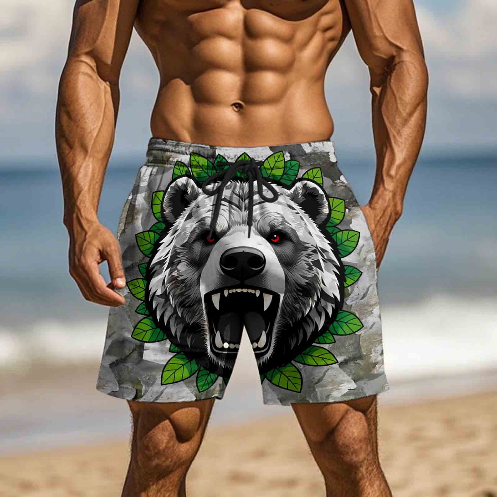 BVOFAR Mens Summer Beach Shorts Big and Tall Ferocious Animal Graphic ...