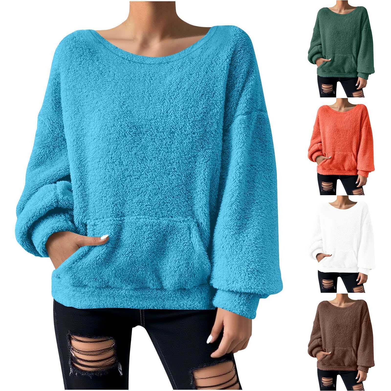 BVOFAR Oversized Sweaters for Women Fuzzy Fleece Lantern Long Sleeve ...