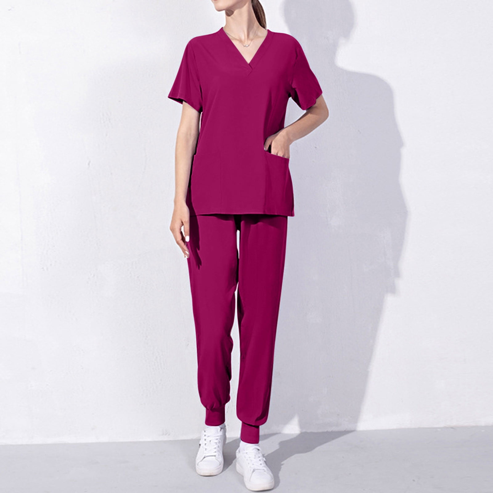 BVOFAR Scrubs for Women Set Stretch V-Neck Scrub Top & Jogger Pant with ...