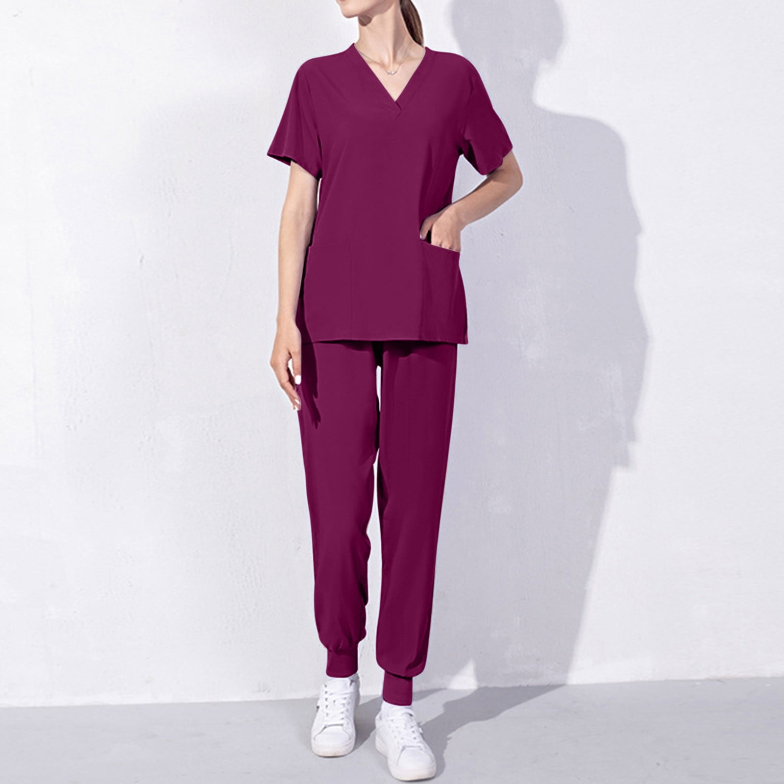 BVOFAR Scrubs for Women Set Stretch V-Neck Scrub Top & Jogger Pant with ...