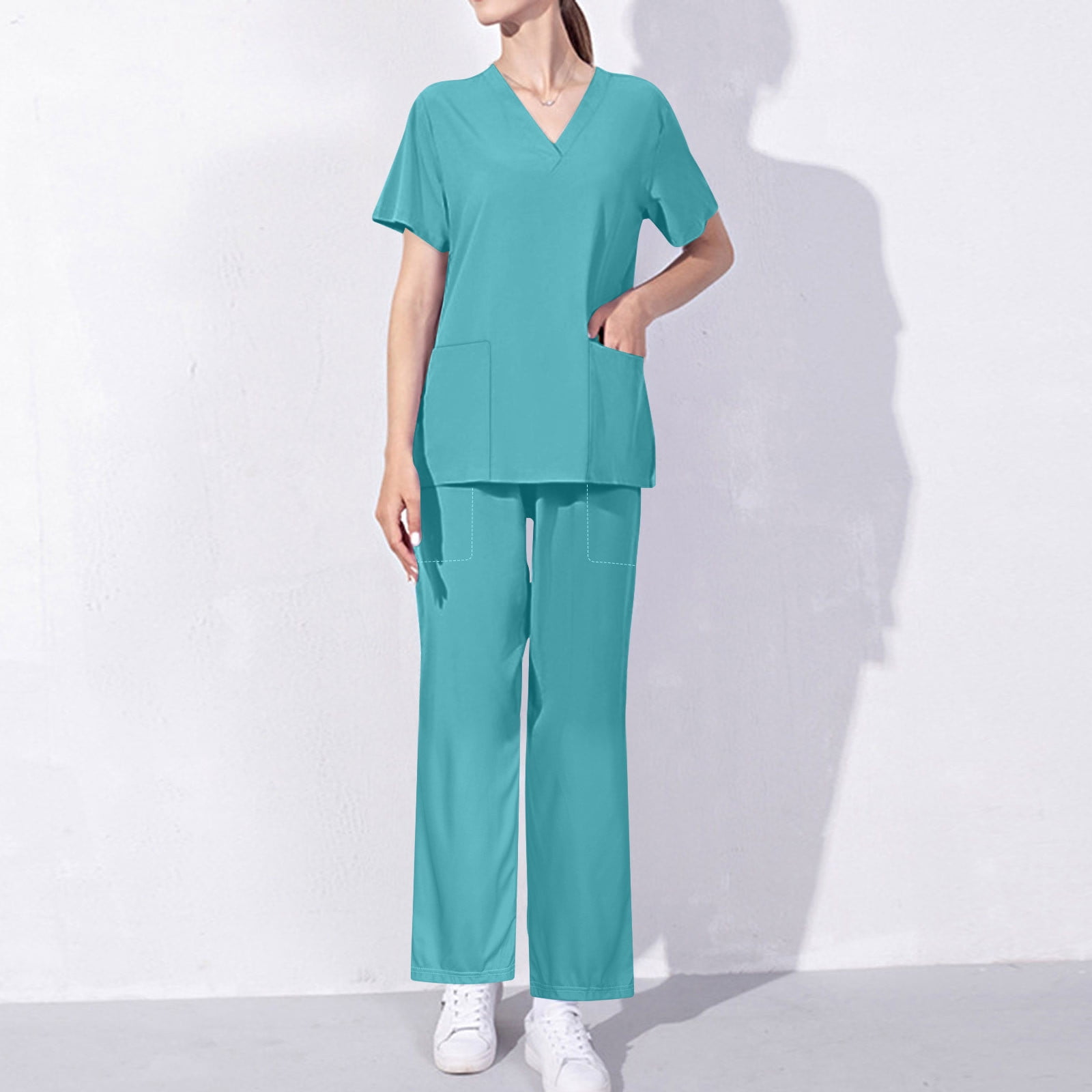 BVOFAR Scrubs for Women Set Stretchy V Neck Scrub Tops and Scrub Pants ...