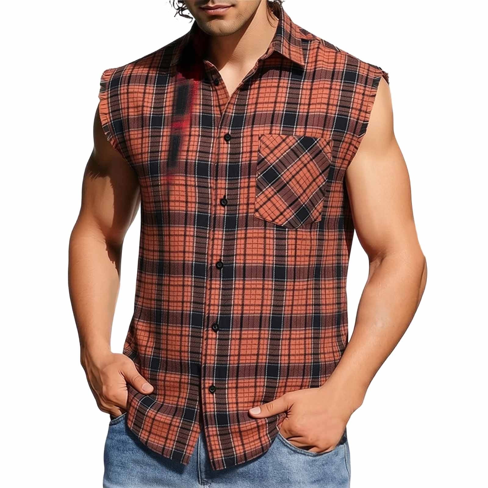 BVOFAR Sleeveless Shirts for Men Summer Casual Plaid Button Shirt ...