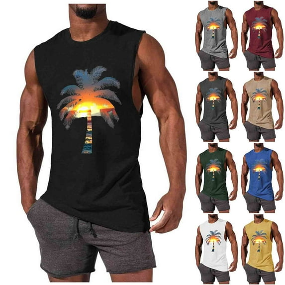 BVOFAR Sleeveless Tank Tops Mens Hawaiian Palm Tree Graphic Tees Gym ...