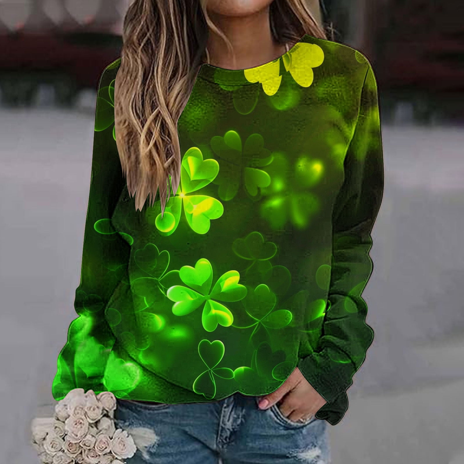 BVOFAR St Patrick's Day Shirts for Women Long Sleeve Crewneck Sweatshirts Funny Irish Shamrock ...