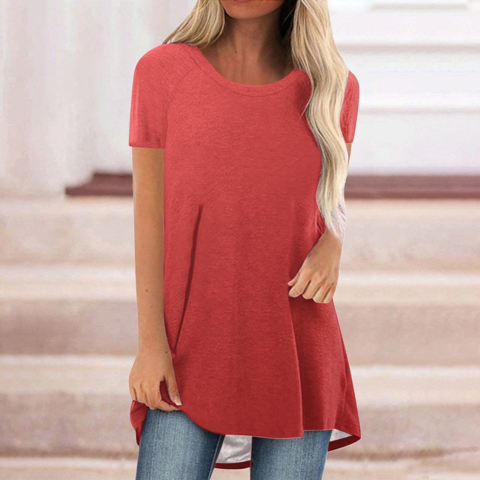 BVOFAR Summer Gradient Tunic Tops for Women 2025 Casual Flowy Hem Tops ...