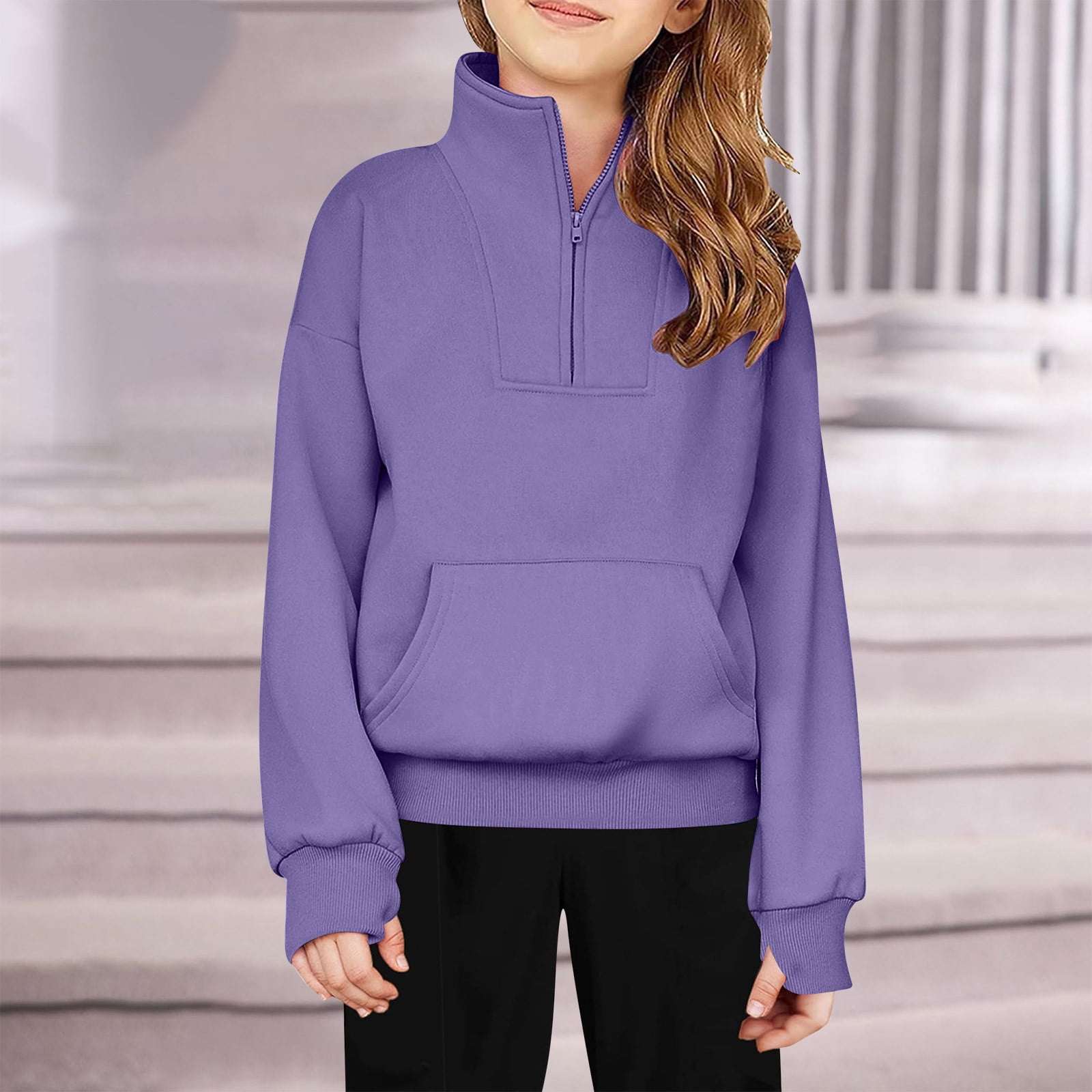 BVOFAR Sweatshirts for Girls Fleece Lined Quarter Zip Pullover Solid ...