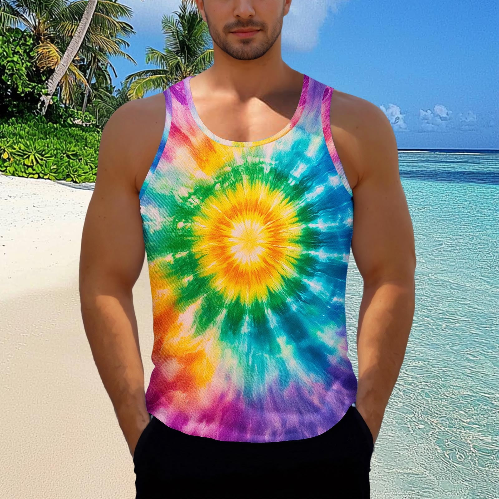 BVOFAR Tank Tops for Men Beach Hawaiian Top Sleeveless Summer Tops Gym ...