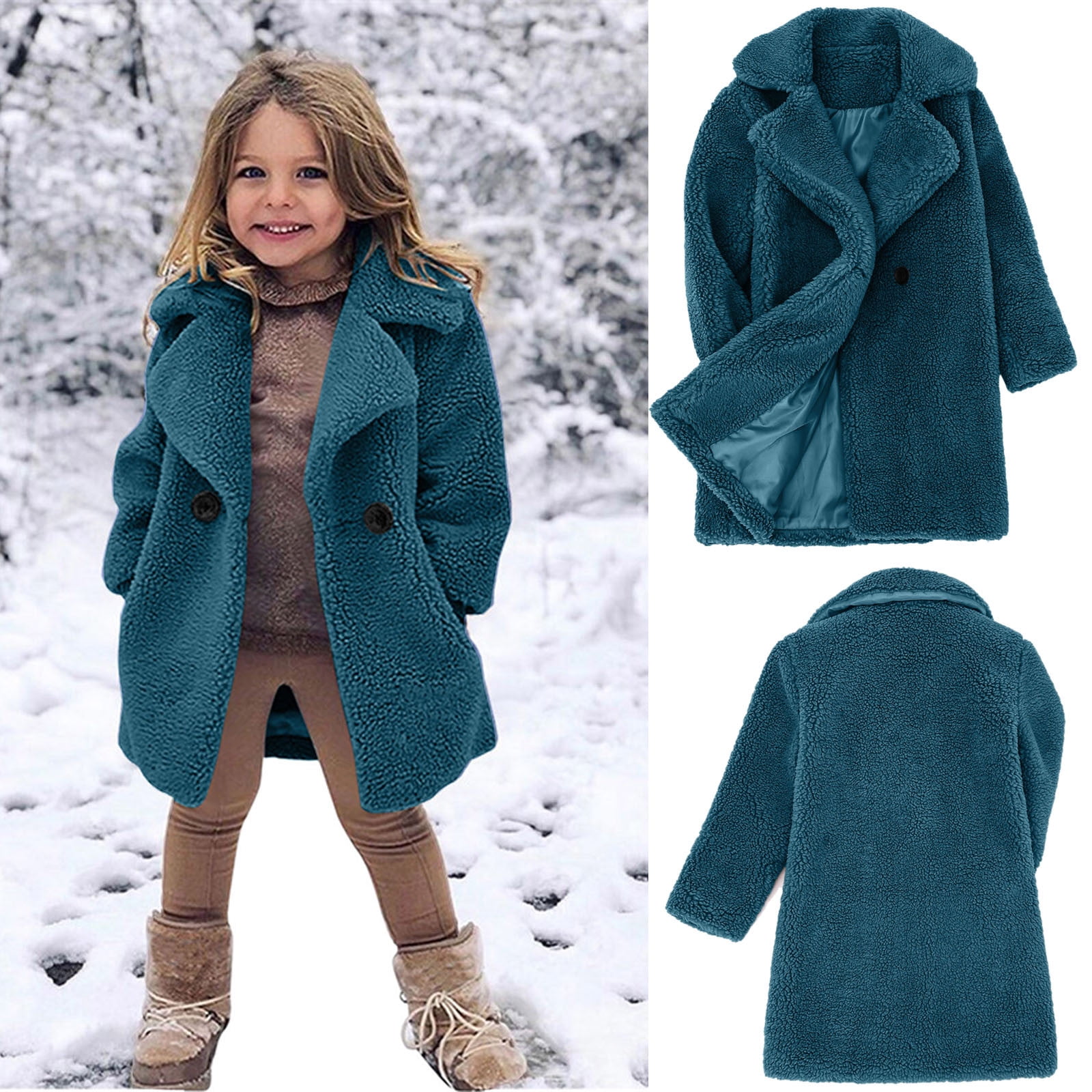 BVOFAR Toddler Baby Girls Winter Warm Sherpa Coats Casual Solid Color Pea Coat Fuzzy Fleece ...