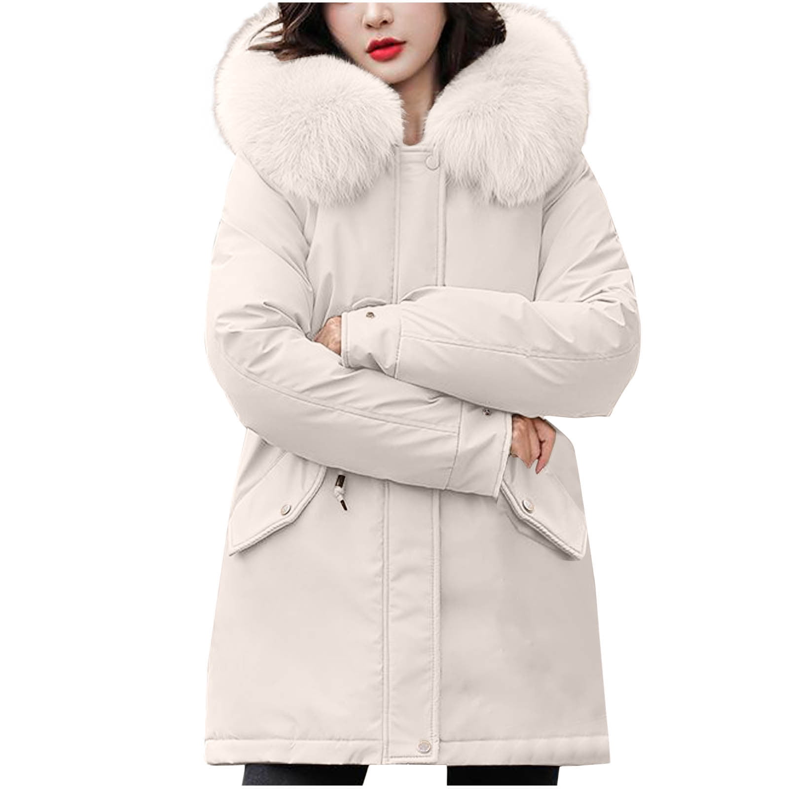 BVOFAR Winter Coats for Women Zip up Long Sleeve Coat with Faux Fur ...