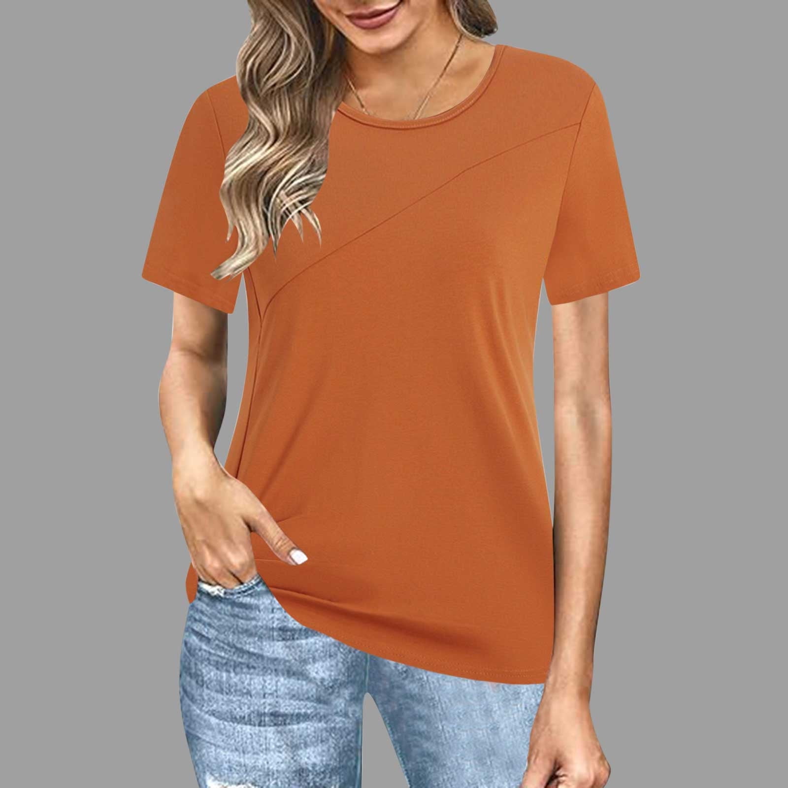 Bvofar Womens Casual Shorts Sleeve Tops Solid Color Round Neck T